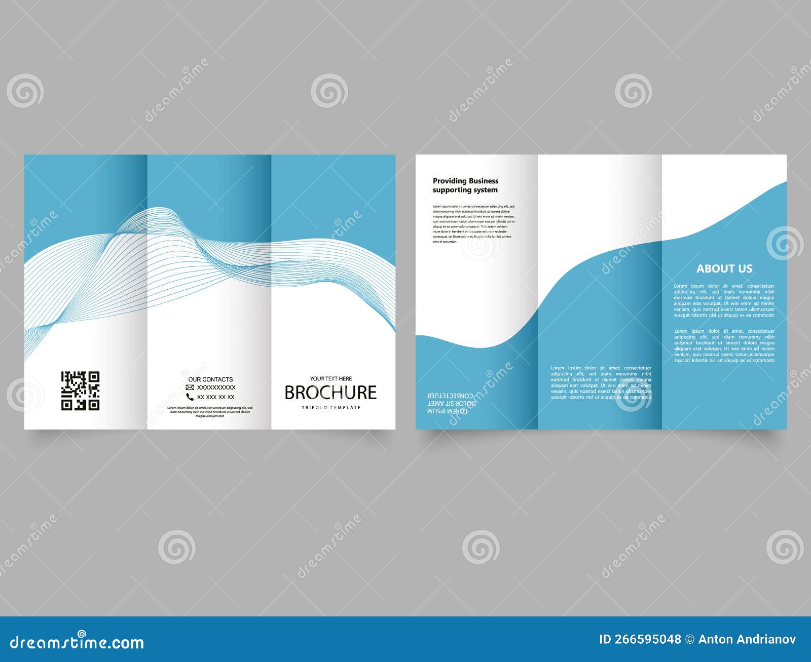 Tri Fold Wave Brochure Layout. Blue and White Flyer Stock Vector ...