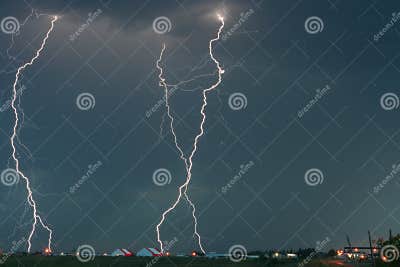 Tri Lightning Bolt Strike Over Moose Jaw Stock Photo - Image of rain ...