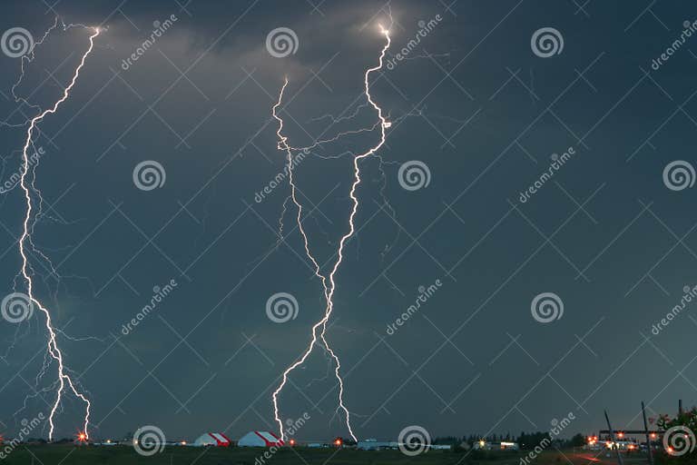 Tri Lightning Bolt Strike Over Moose Jaw Stock Photo - Image of rain ...
