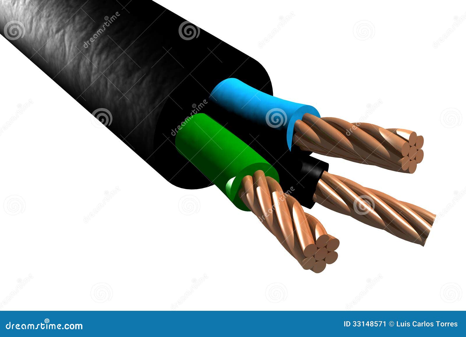 Tri-rated cable (3D) stock illustration. Illustration of electrician ...