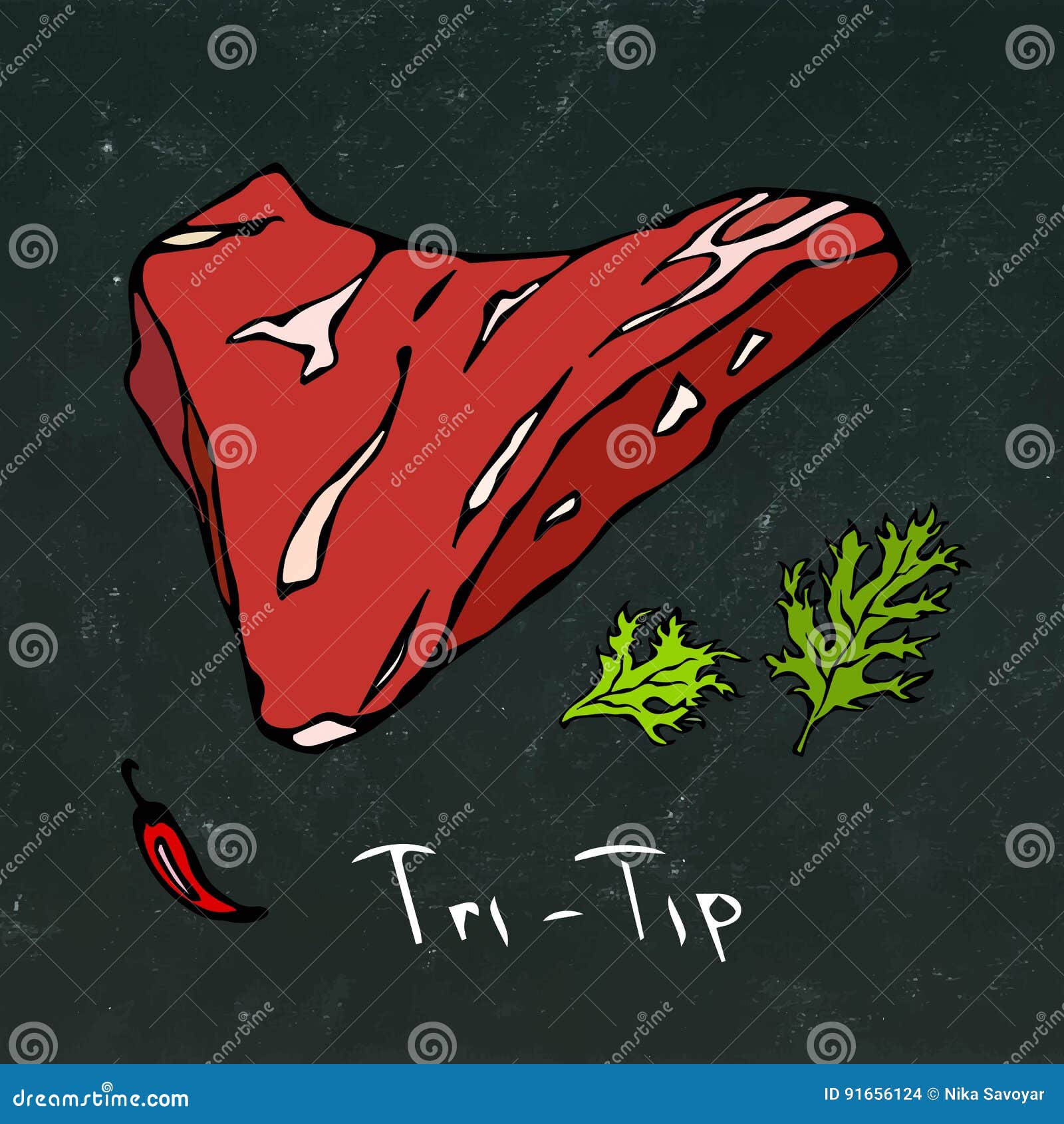 Tri-Tip Steak Cut Vector Isolated on Chalkboard Background Stock ...
