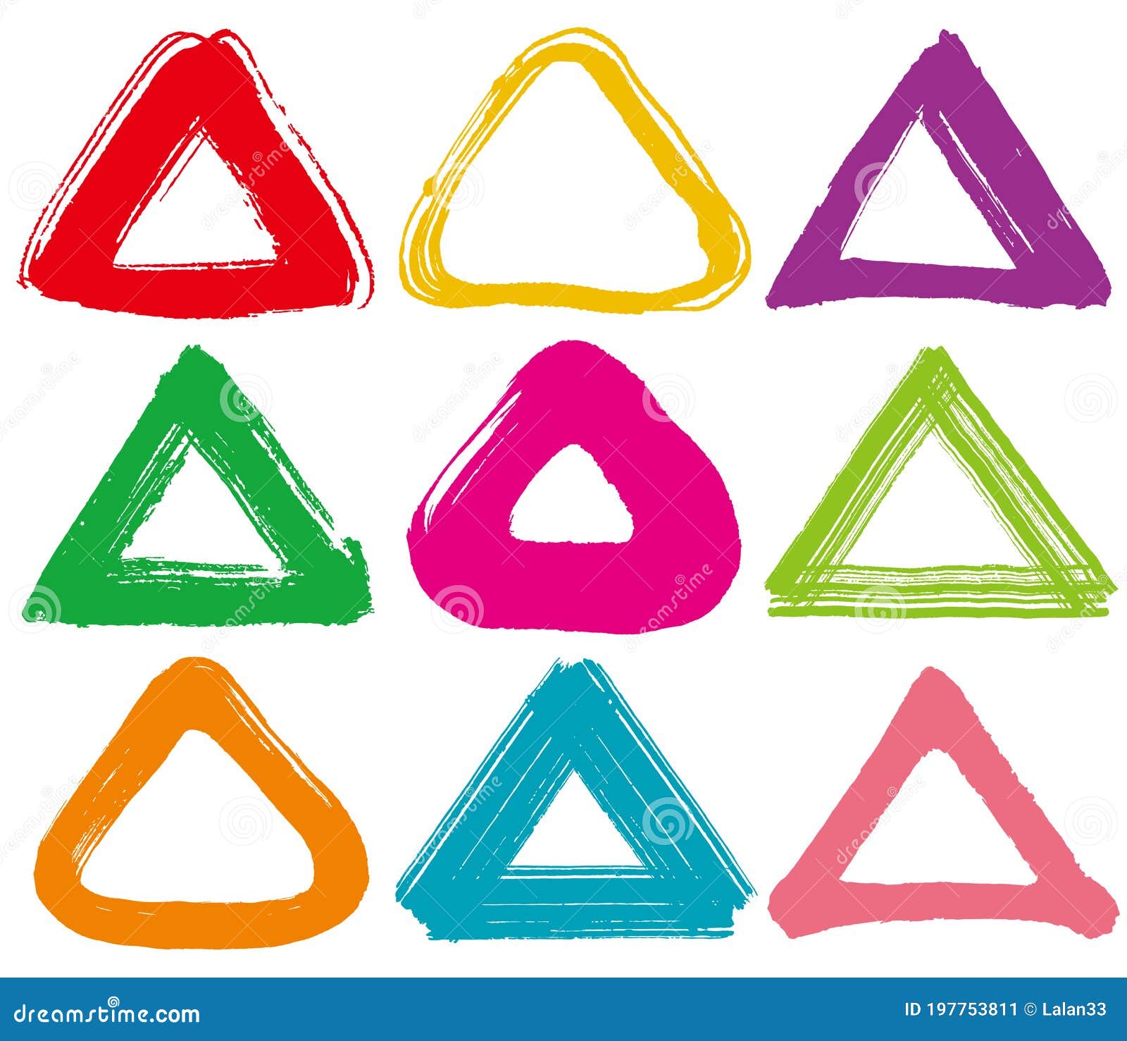 Triangle Set. Brush Stroke Illustration. Stock Vector - Illustration of ...