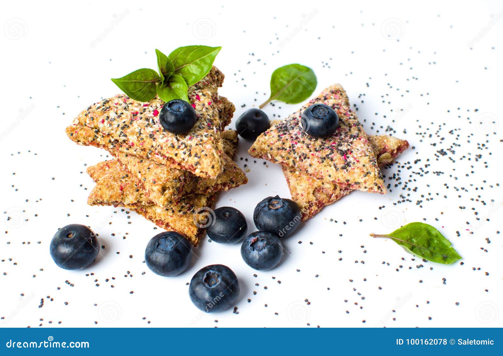 Triangle Biscuits with Blueberry Fruit Isolated Stock Photo - Image of ...