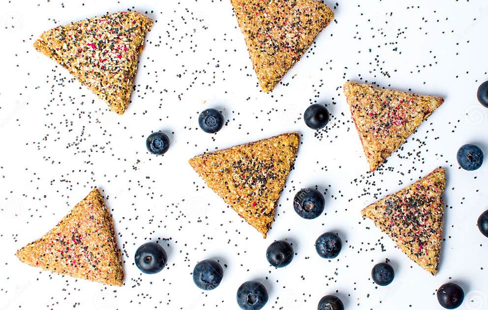 Triangle Biscuits with Blueberry Fruit Stock Image - Image of dried ...