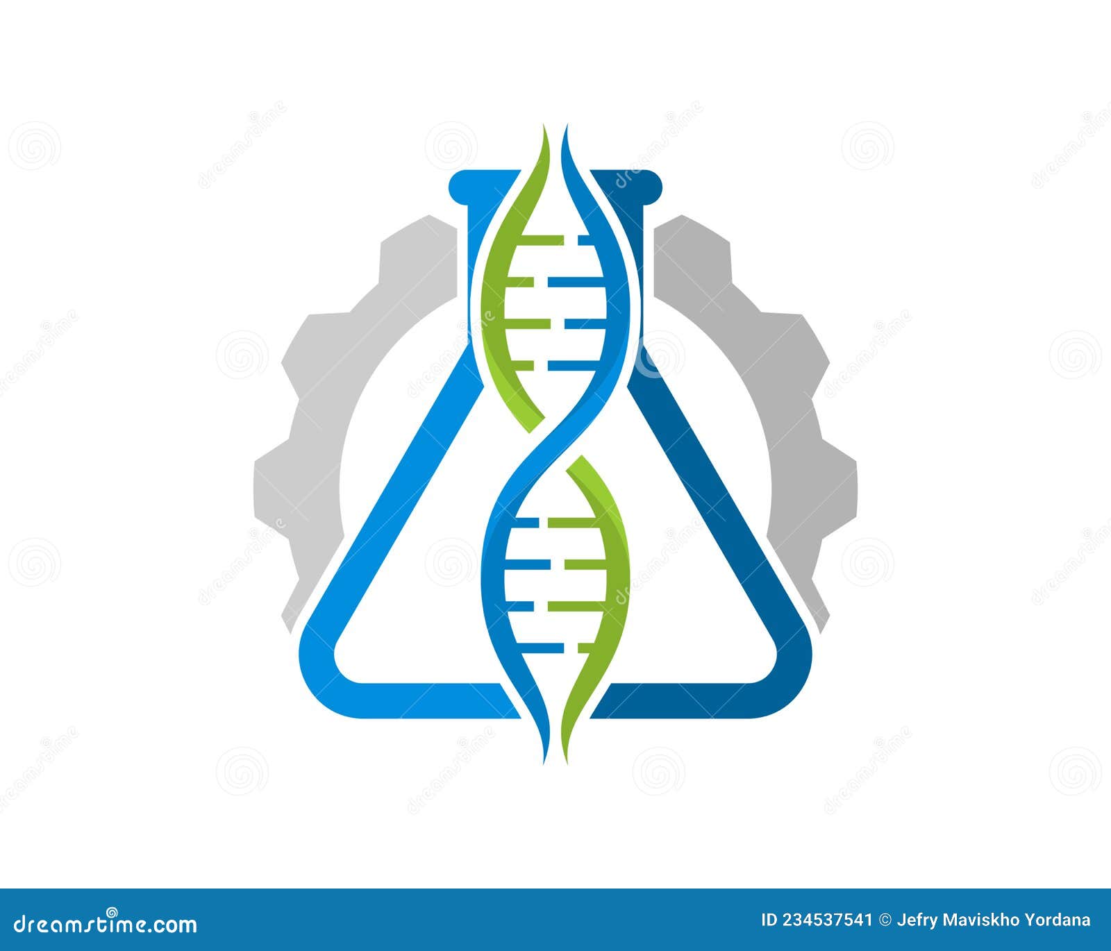 Triangle Bottle Laboratory with DNA Symbol and Gear Stock Illustration ...