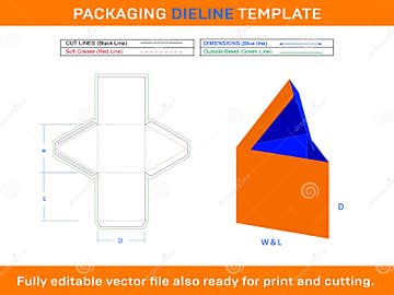 Triangle Box, Gift Box, Storage Box Die Line Template Stock ...