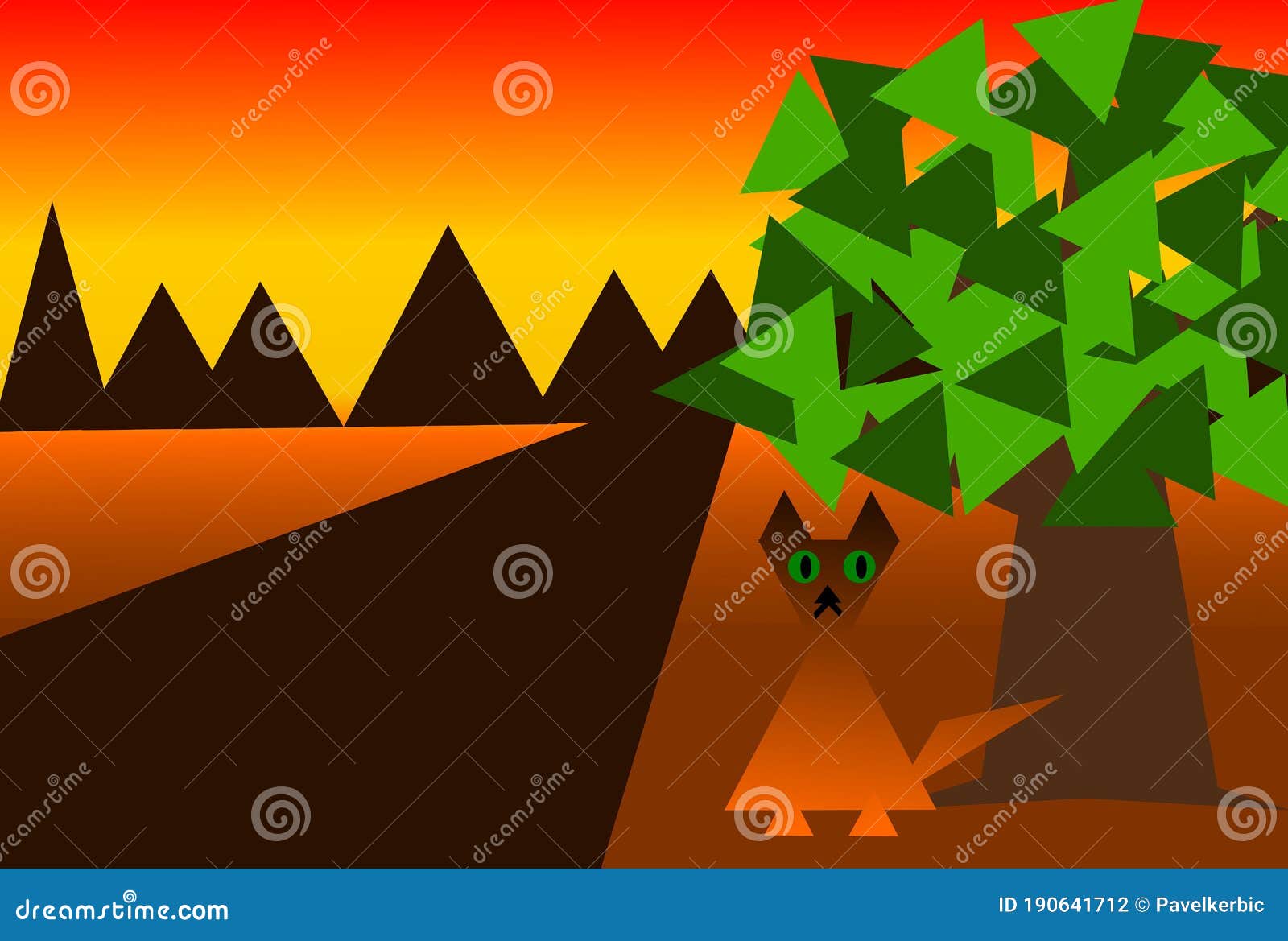 Triangle Cat Under a Tree stock illustration. Illustration of beautiful ...