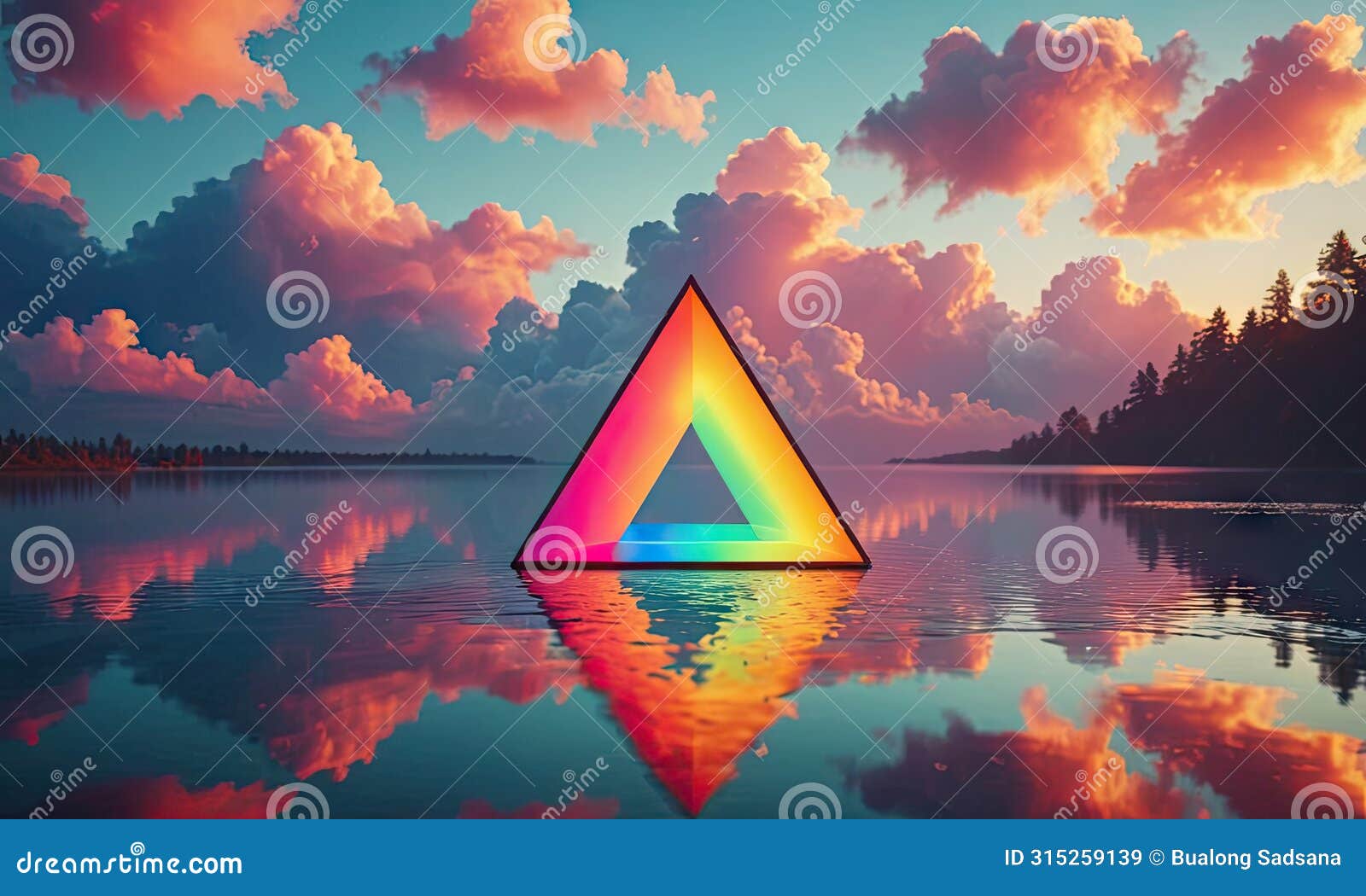 A Triangle is in the Center of a Body of Water, Surrounded by a ...