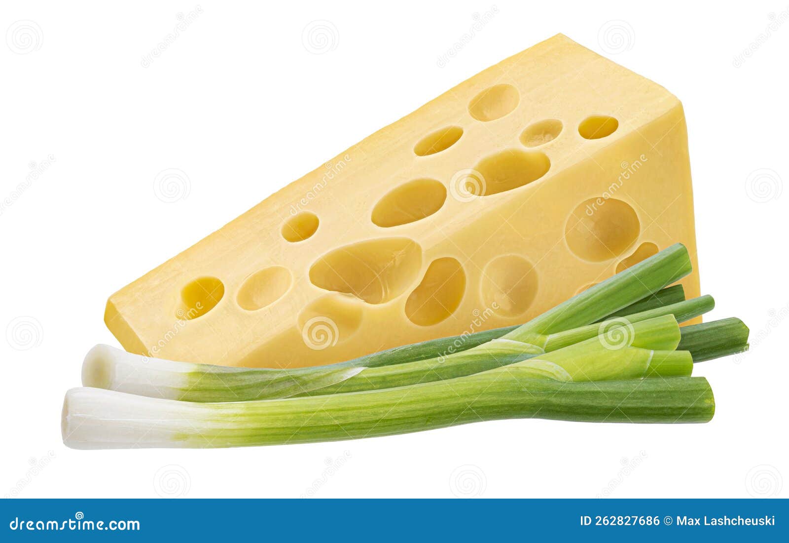 Triangle of Cheese with Green Onion Isolated on White Background Stock ...
