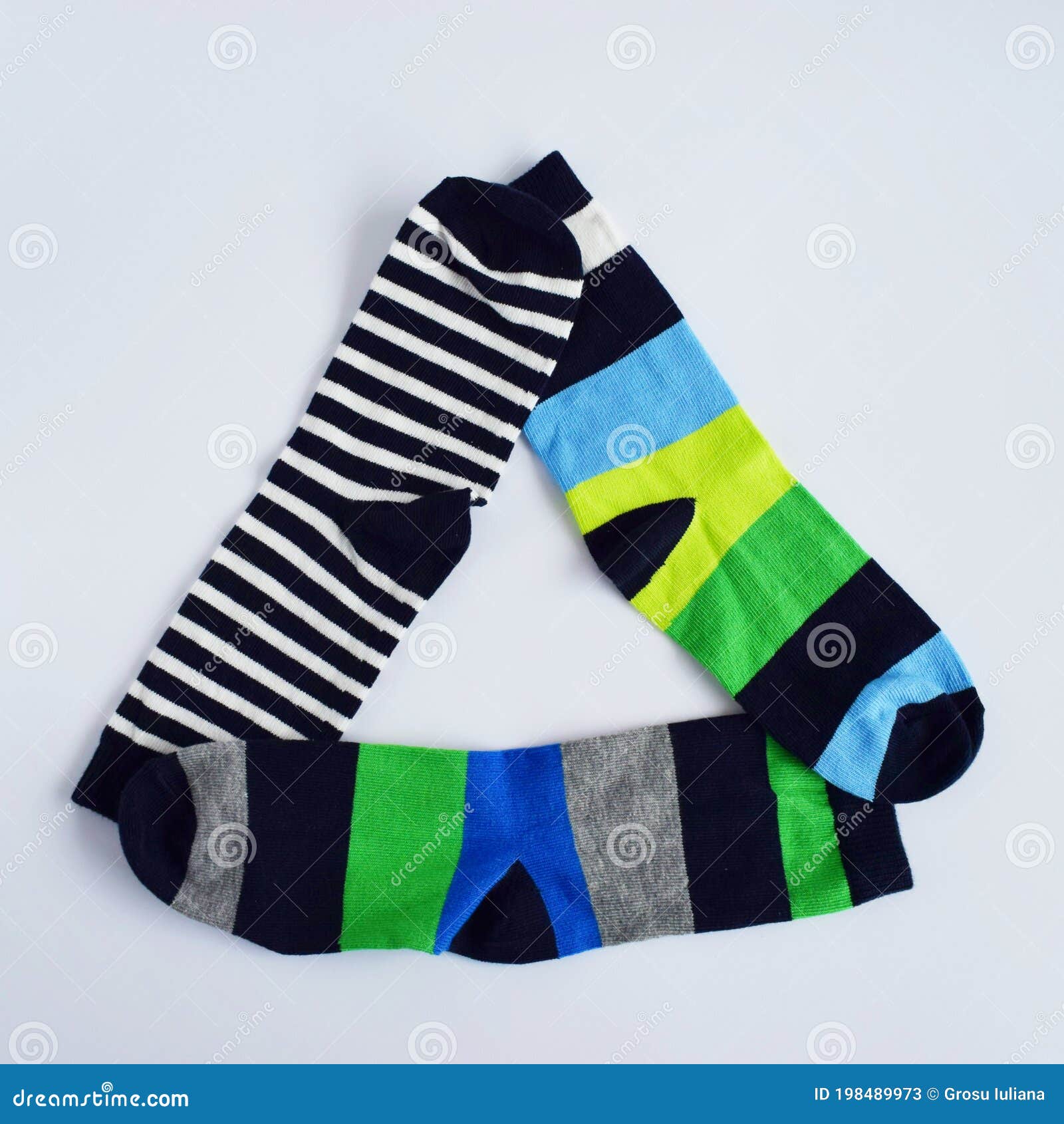 Triangle of Colorful Socks on Pure White Background Stock Image - Image ...