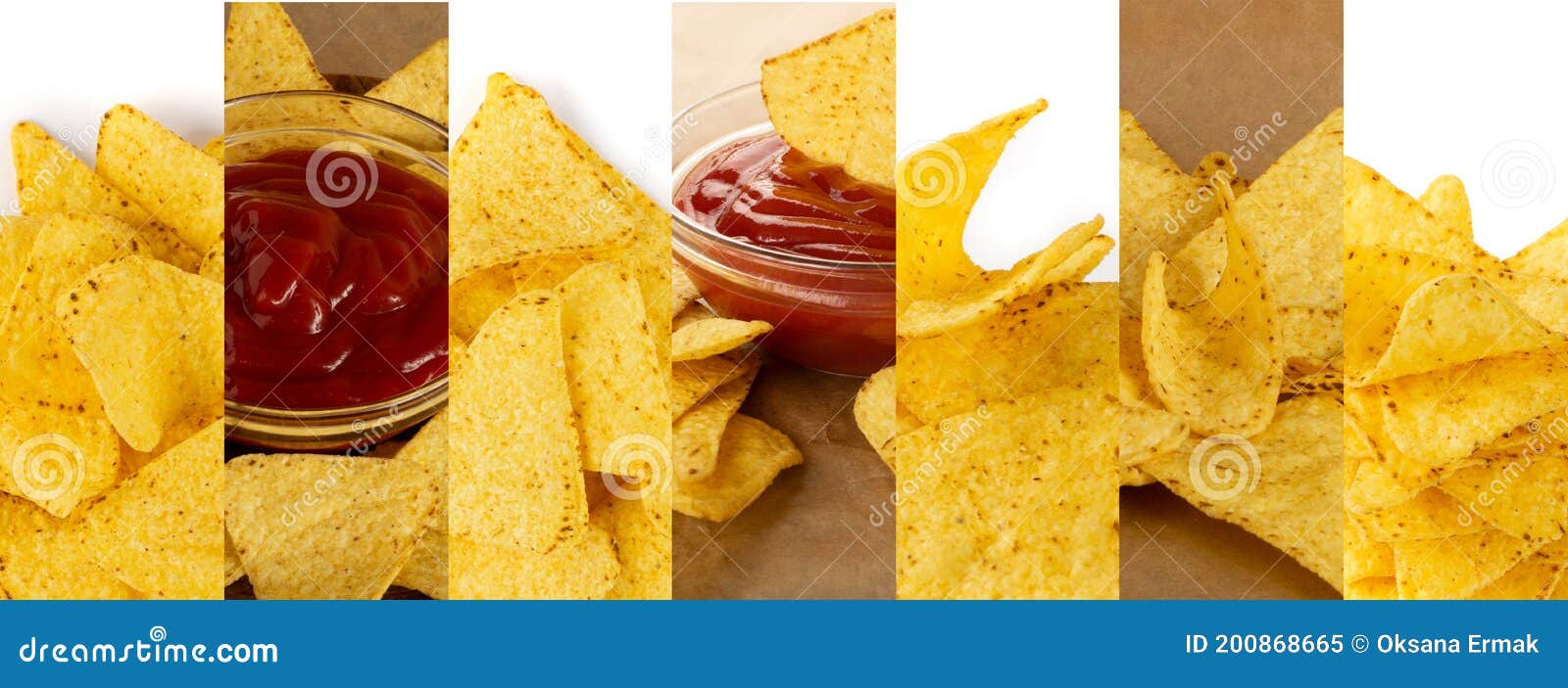 Triangle Corn Chips Food Collage, Various Mexican Nachos Chips Stock ...