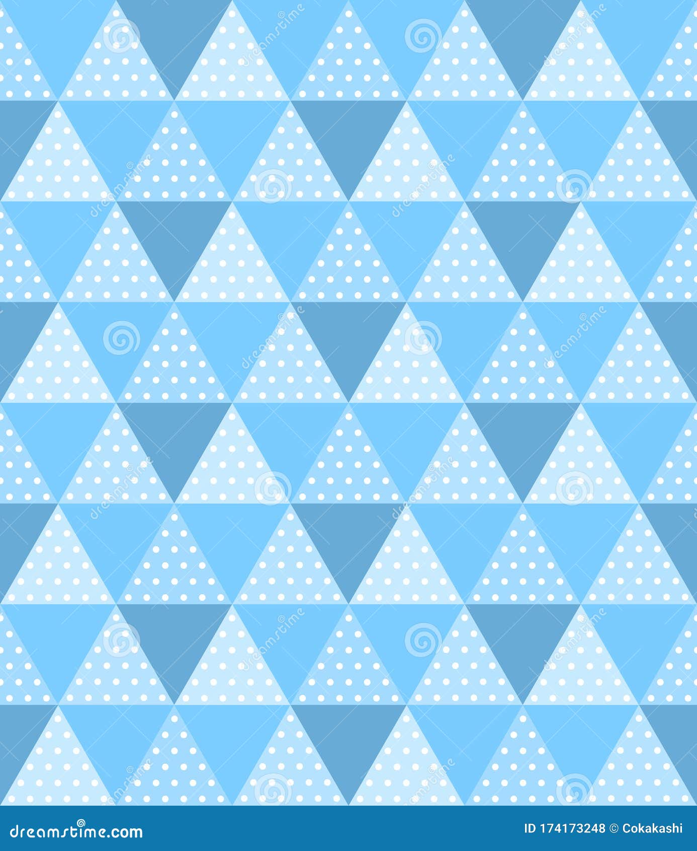 Triangle with Dot Texture Seamless Pattern, Blue Monochrome Color ...