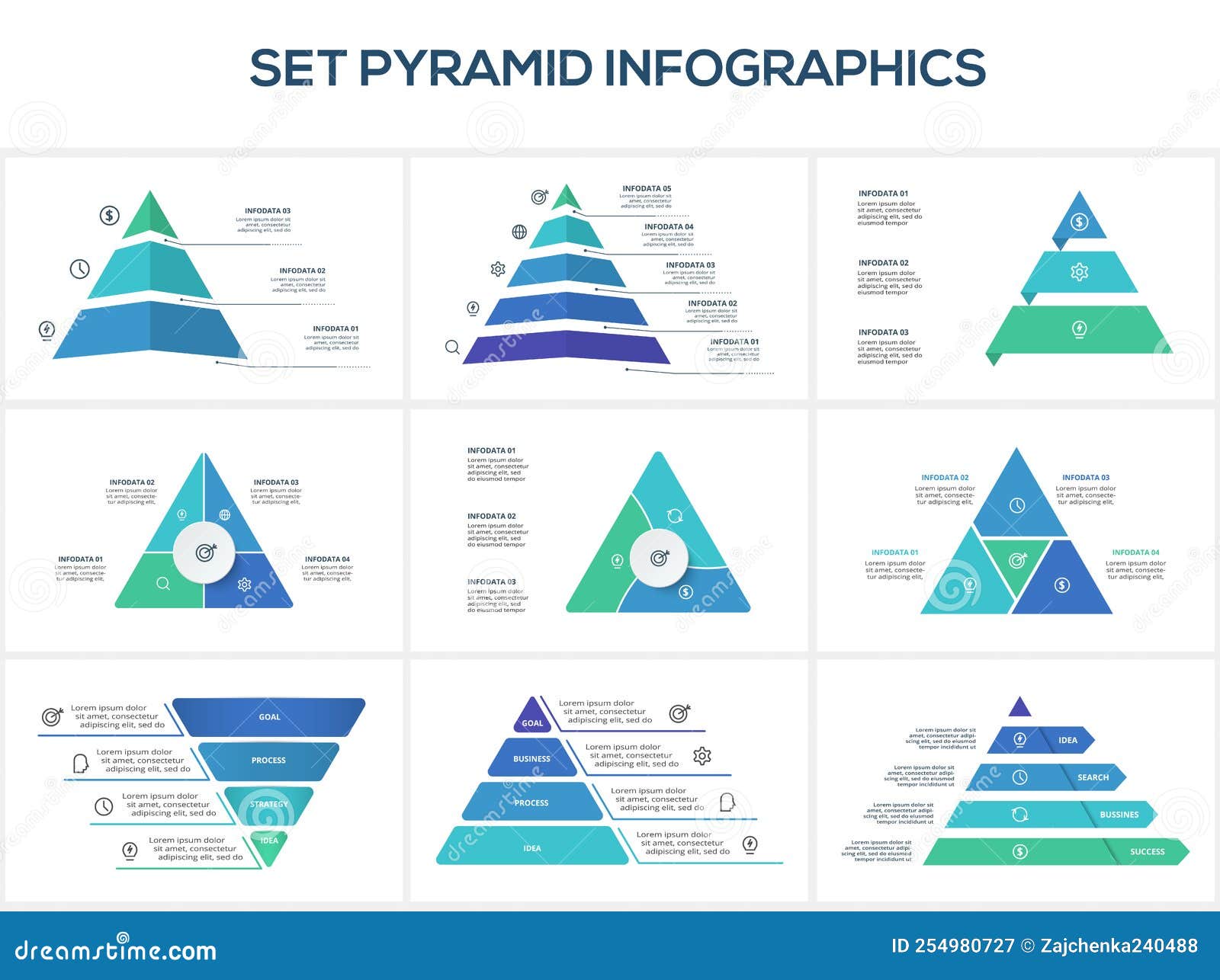 Set Triangle with 3, 4, 5, 6 Elements, Infographic Template for Web ...
