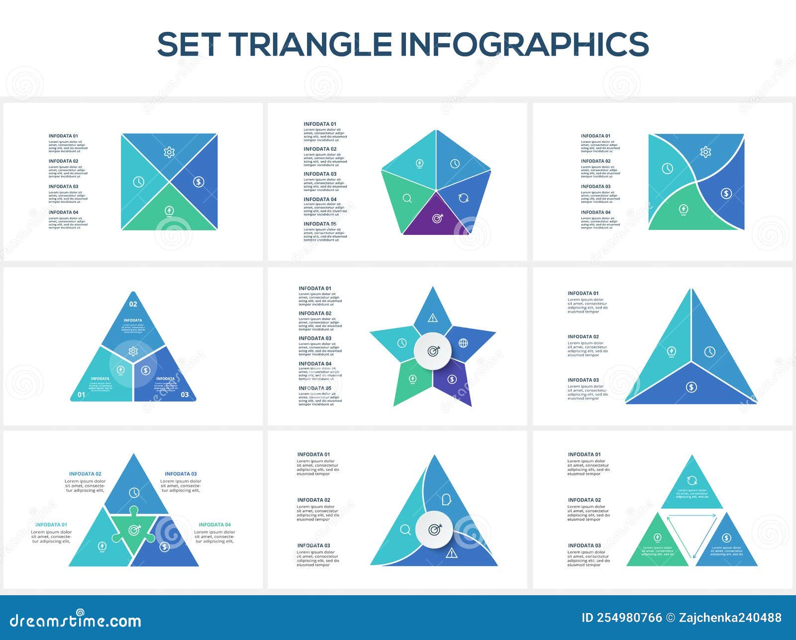 Set Triangle with 3, 4, 5 Elements, Infographic Template for Web ...