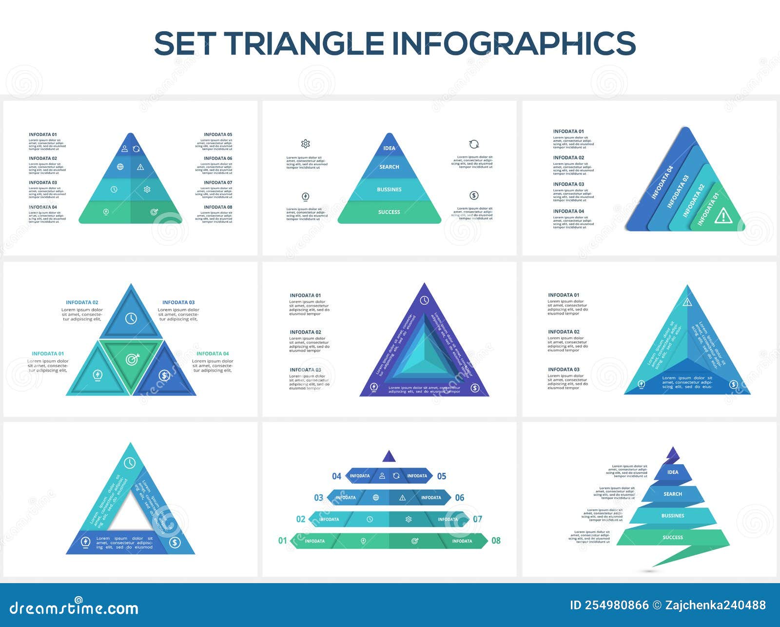 Set Triangle with 3, 4, 5, 8 Elements, Infographic Template for Web ...