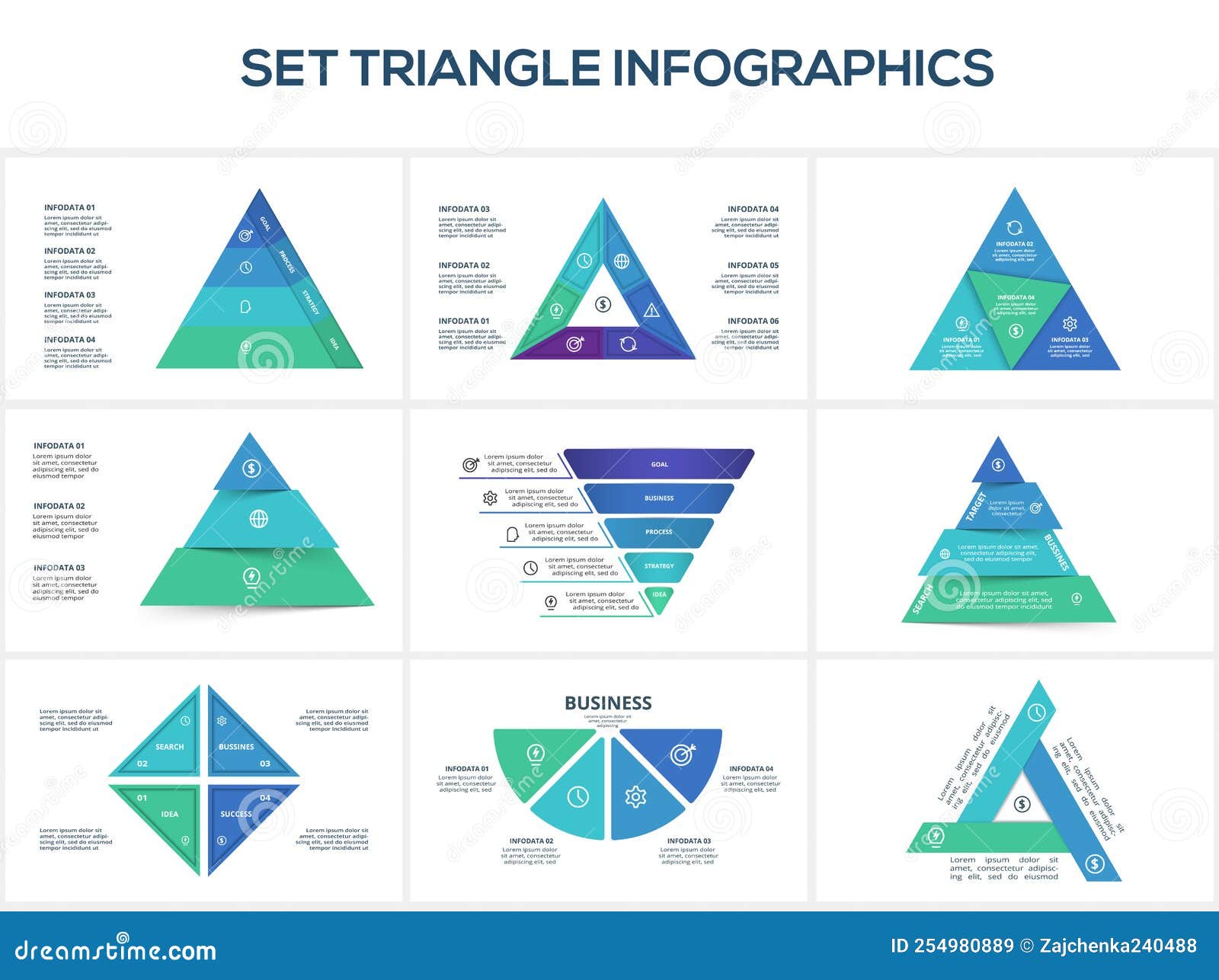 Set Triangle with 3, 4, 5, 6 Elements, Infographic Template for Web ...