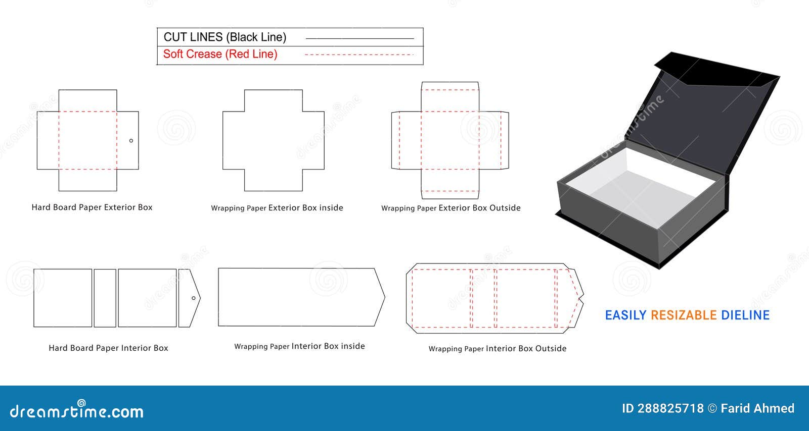 Magnetic Rigid Luxury Box, Custom Rigid Boxes Dieline Template Stock ...