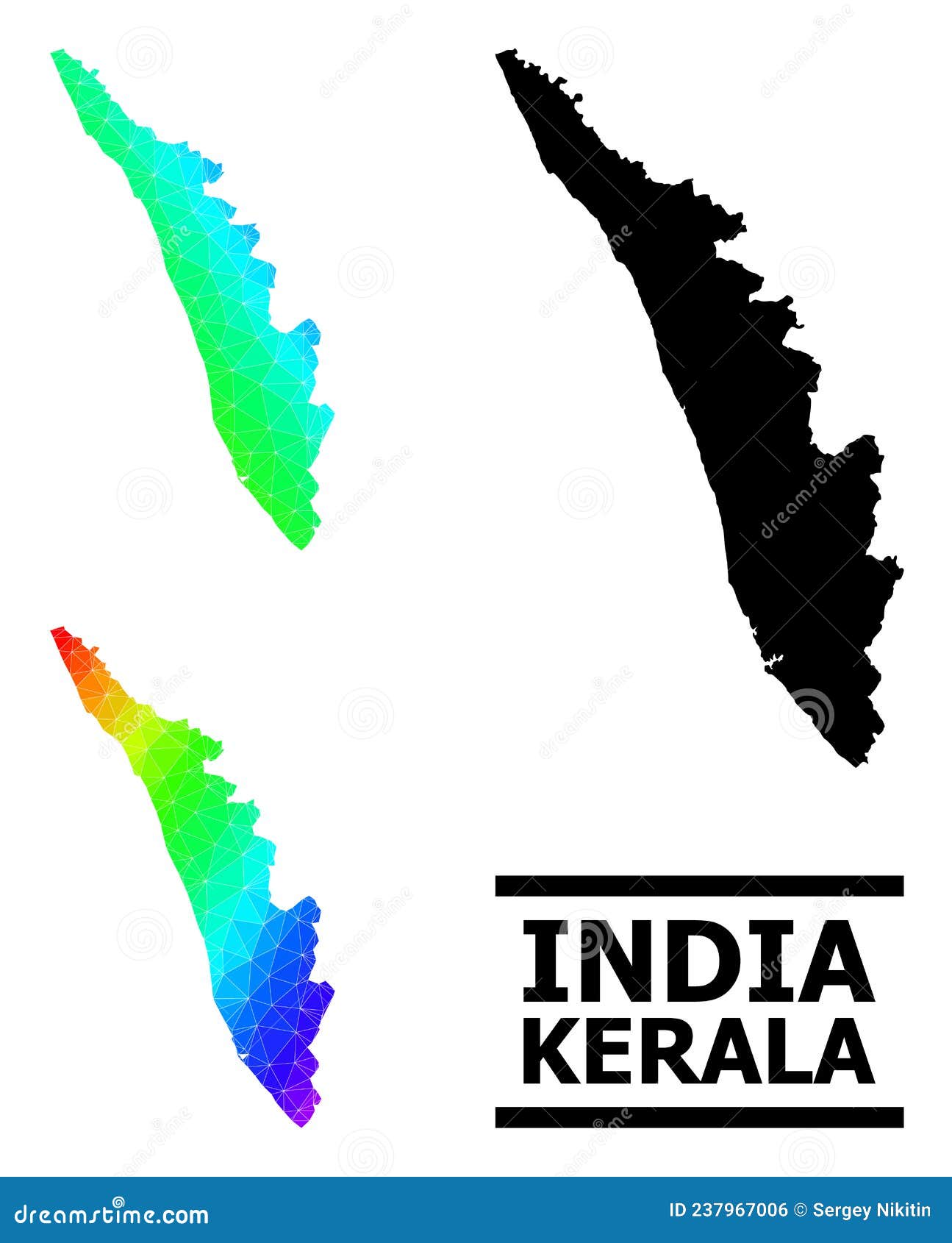 Triangle Filled Rainbow Map of Kerala State with Diagonal Gradient ...