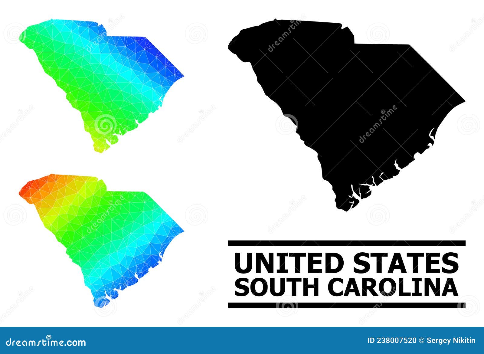 Triangle Filled Rainbow Map of South Carolina State with Diagonal ...