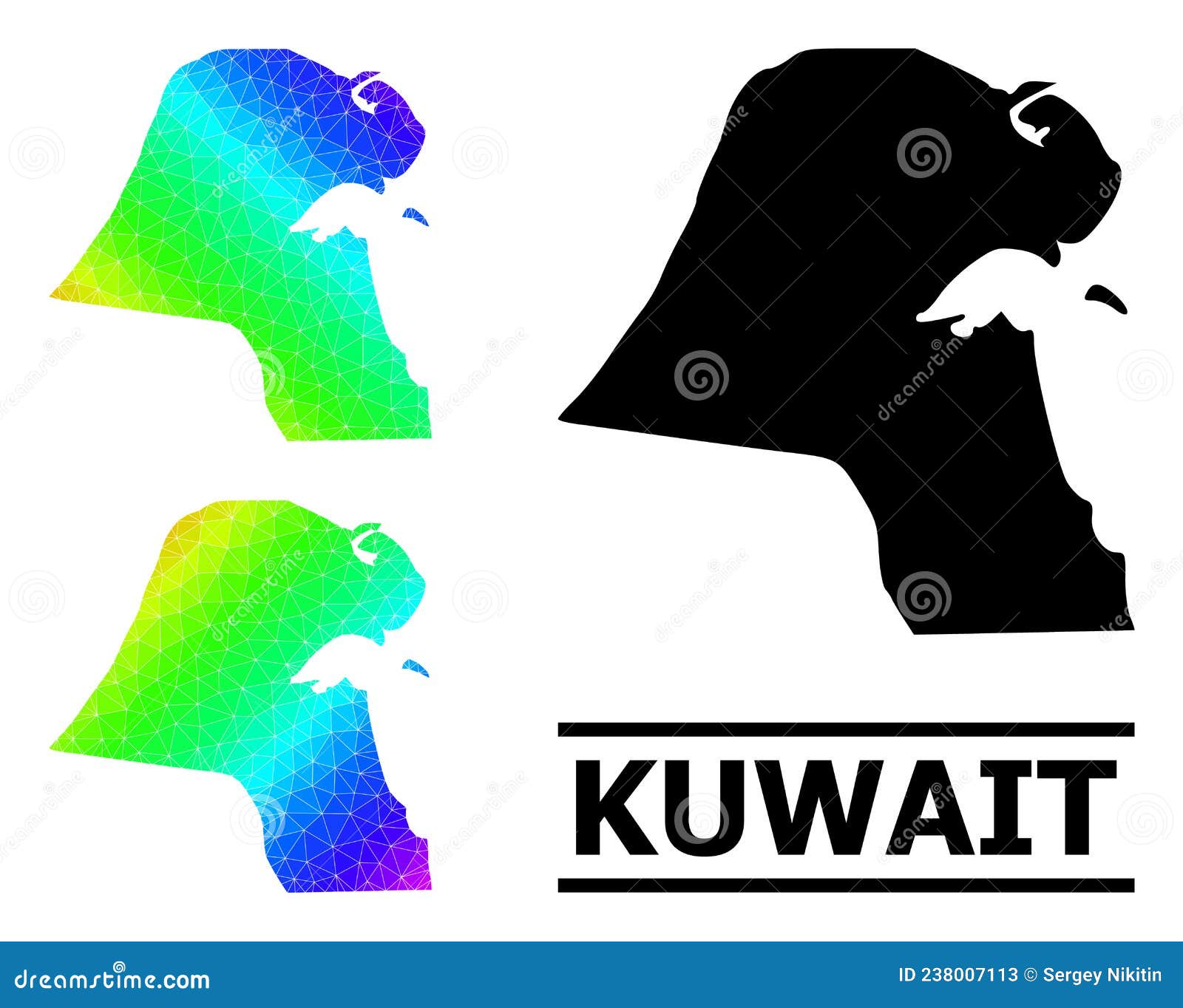 Triangle Filled Spectral Colored Map of Kuwait with Diagonal Gradient ...