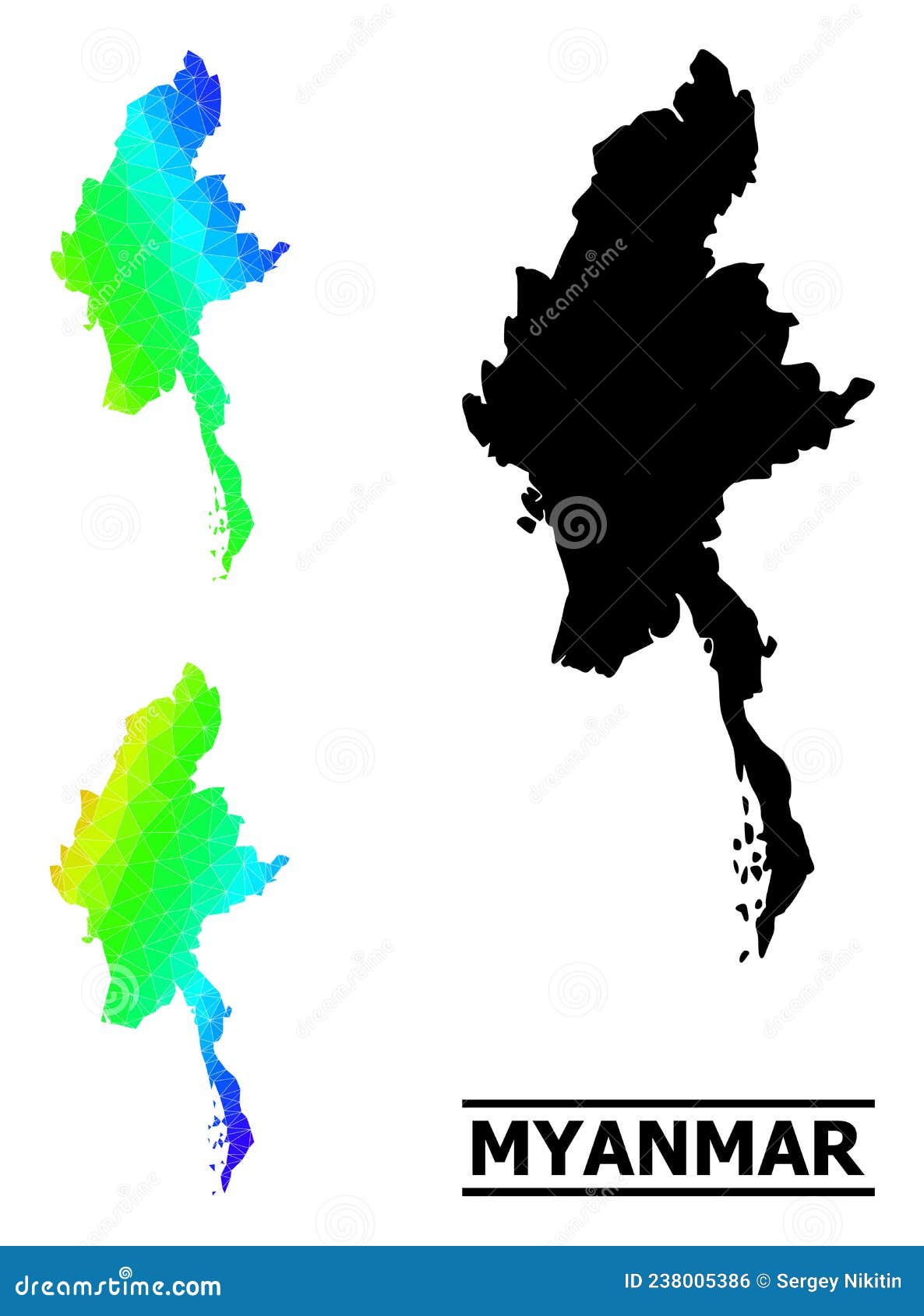 Triangle Filled Spectrum Map of Myanmar with Diagonal Gradient Stock ...