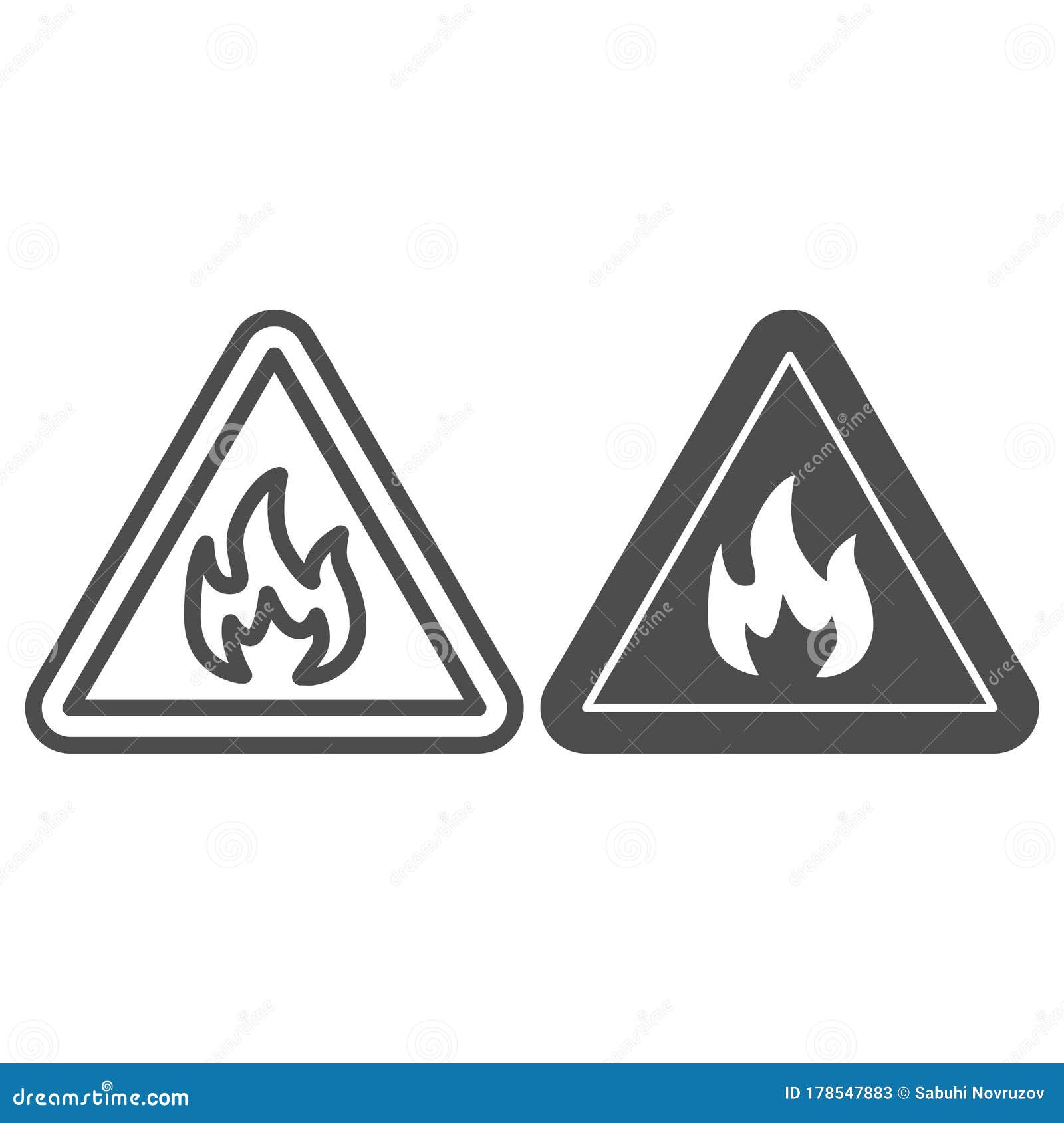 Triangle with Fire Symbol Line and Solid Icon. Flammable Caution Sign ...
