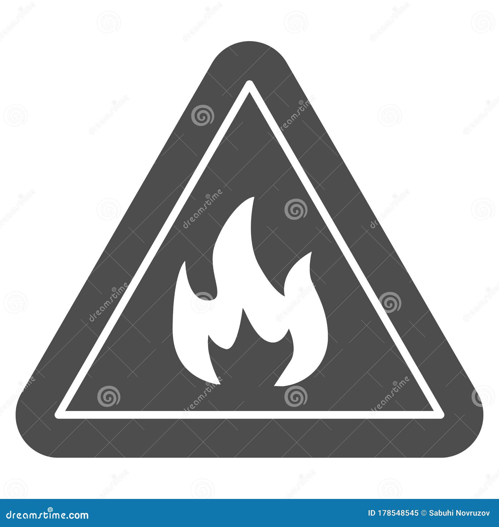 Triangle with Fire Symbol Solid Icon. Flammable Caution Sign Glyph ...