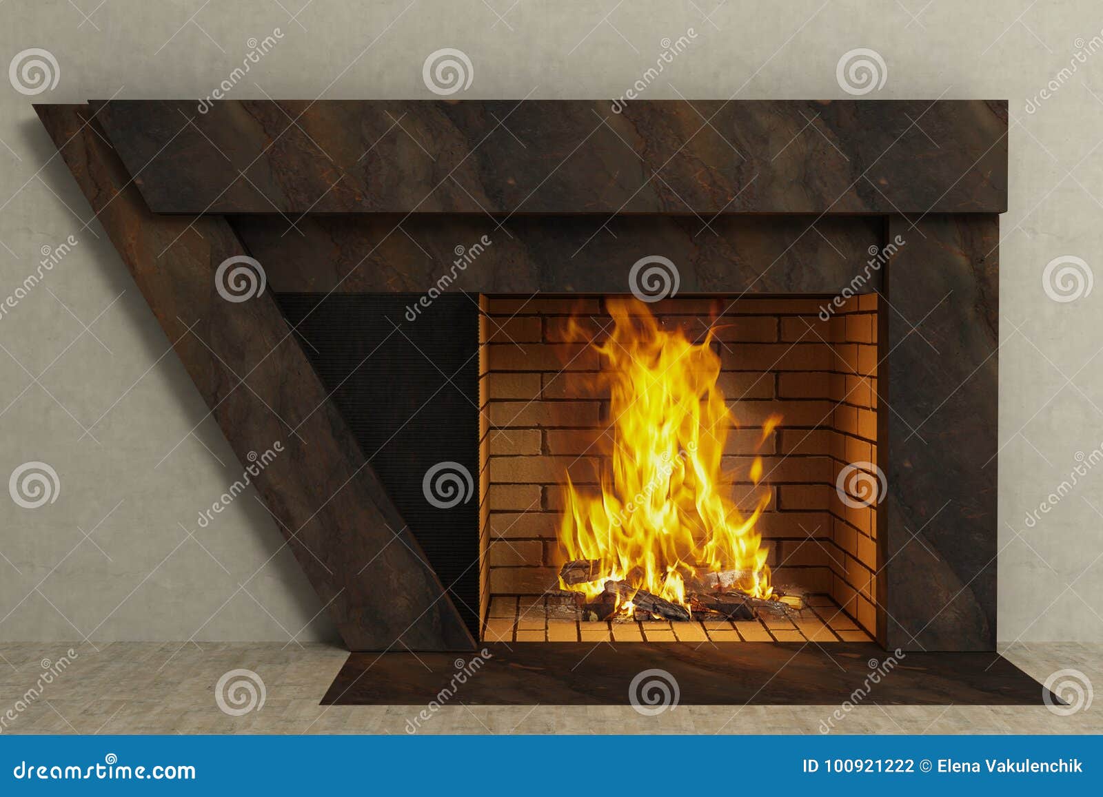 Triangle Fireplace in Home Interior Stock Photo - Image of chimney ...