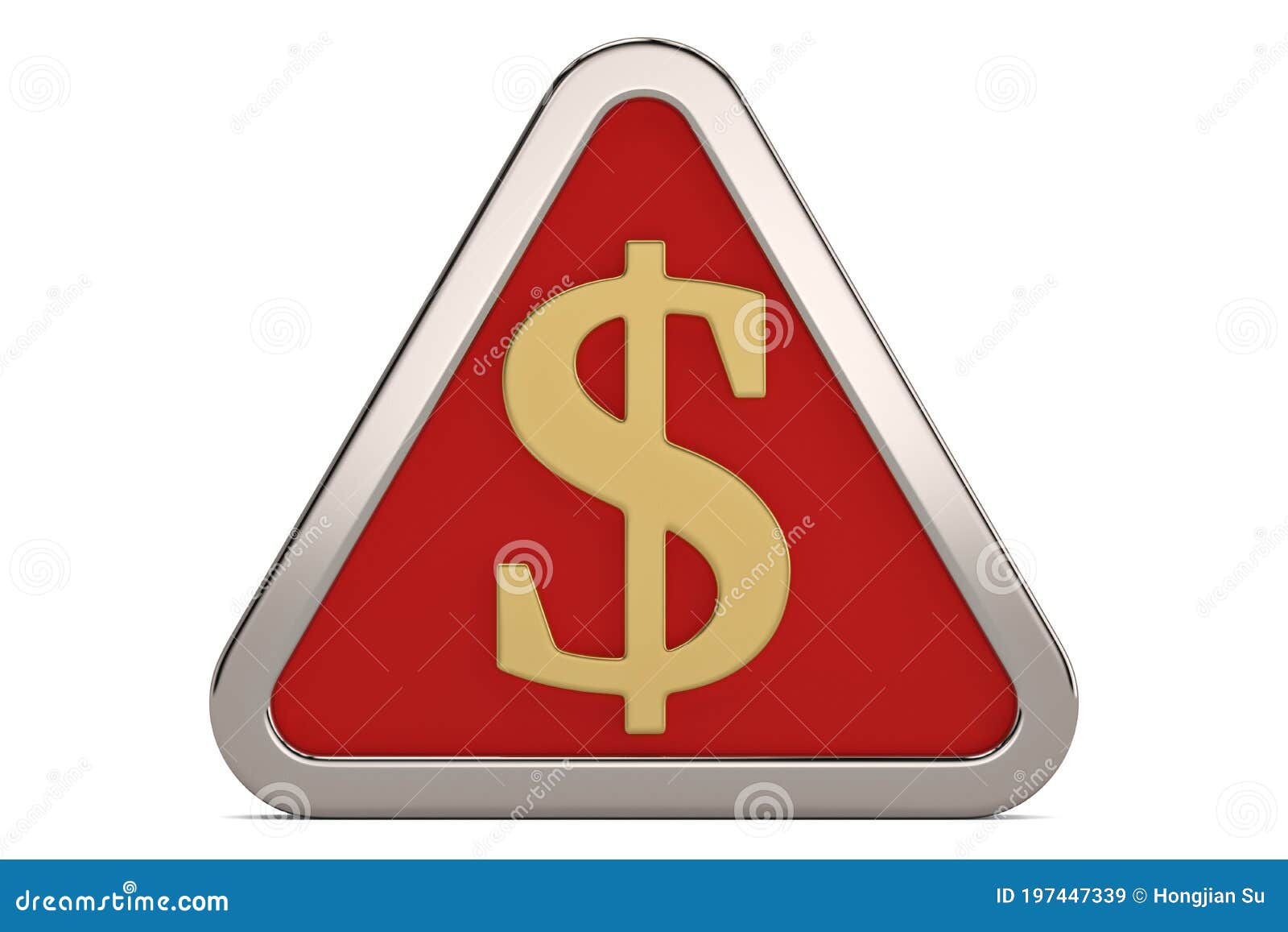 Triangle with Gold Currency Symbol Isolated on White Background, 3D ...