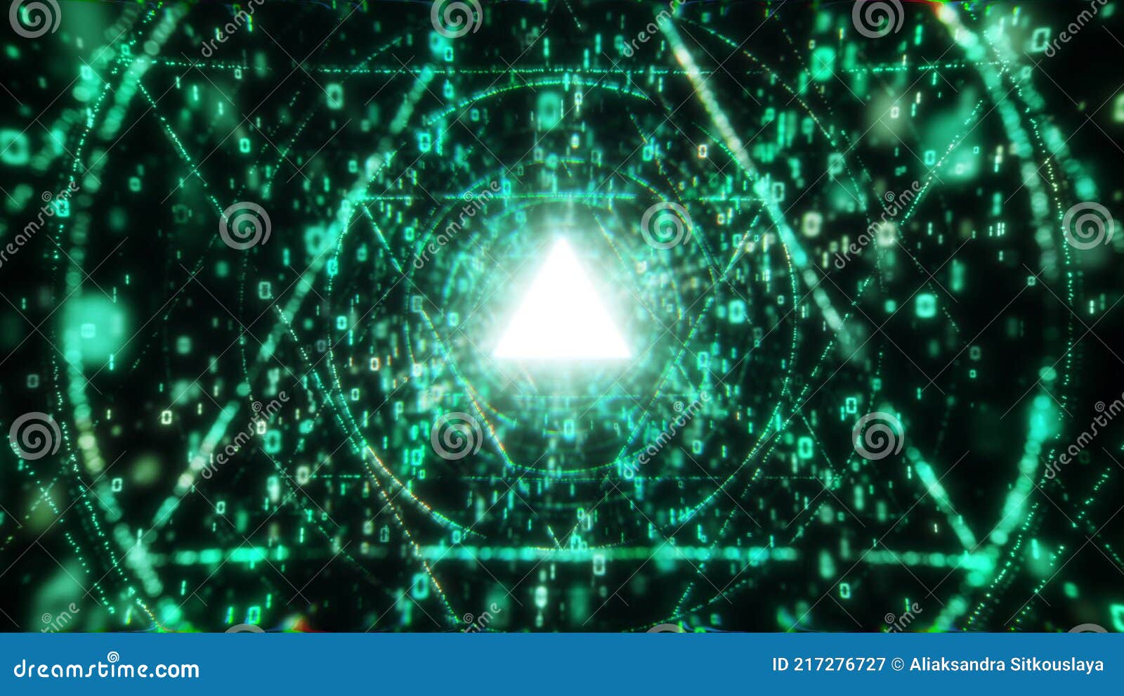 Triangle Green Digital Matrix Core Tunnel of Binar Lights, Neon Glowing ...