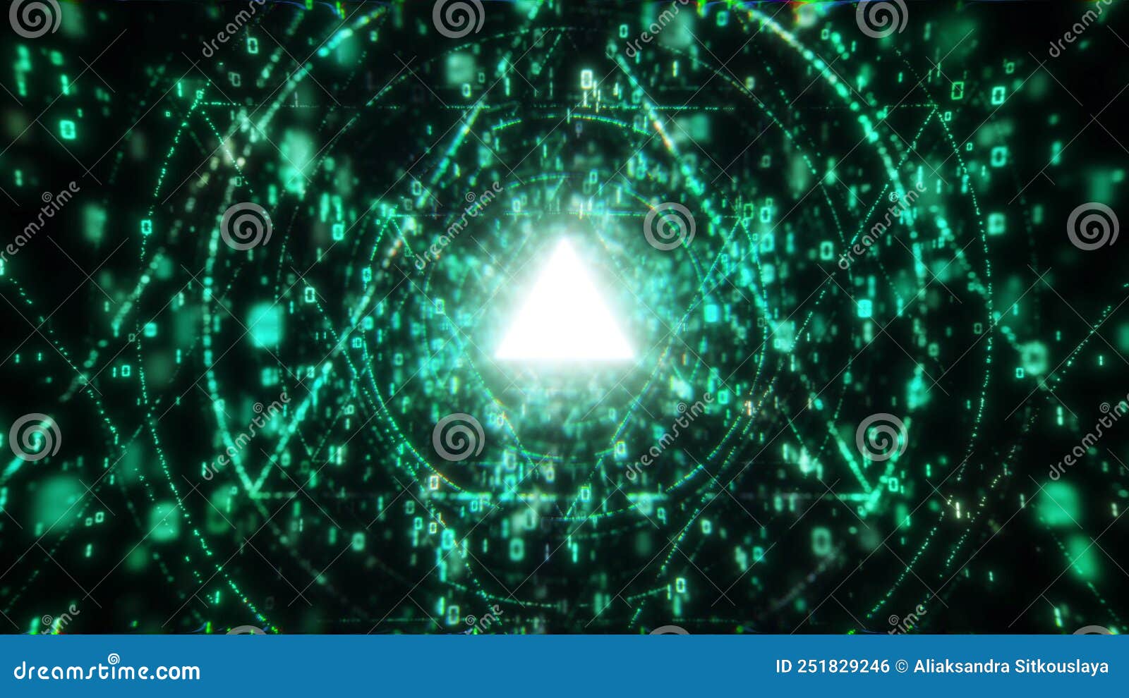Triangle Green Digital Matrix Core Tunnel of Binar Lights, Neon Glowing ...
