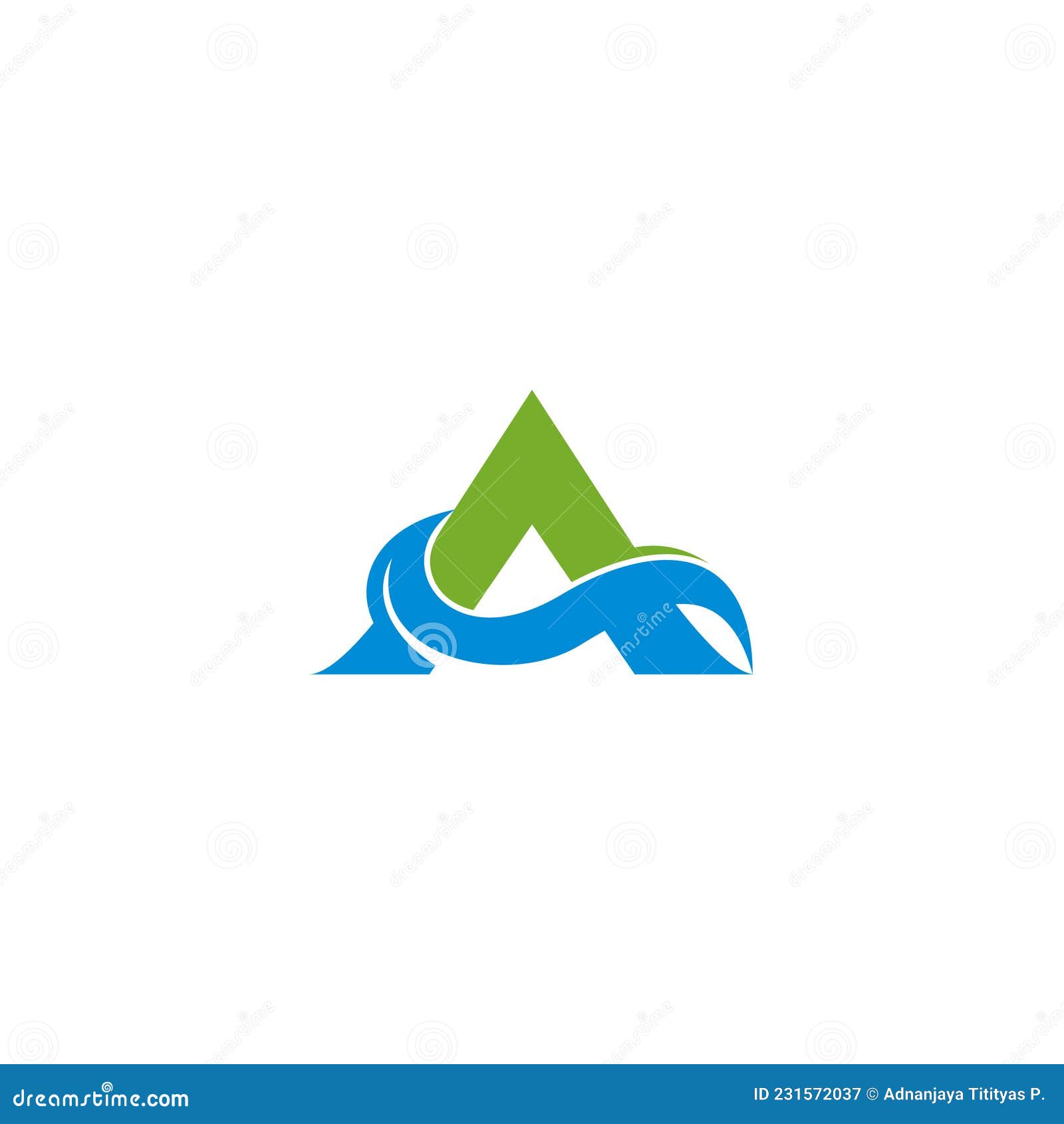 Triangle Green Mountain Blue Ocean Waves Symbol Logo Vector Stock ...