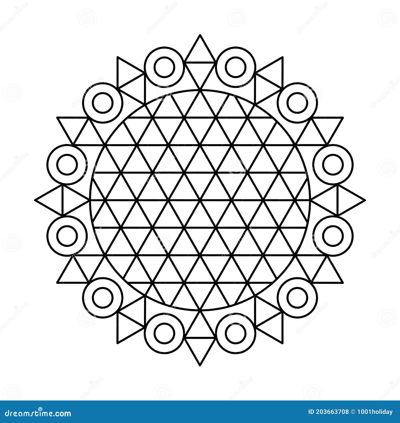 Triangle Grid Circle Vector Mandala Coloring Book Stock Vector ...