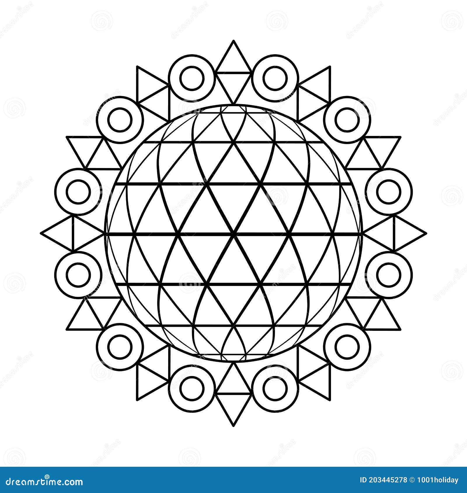 Triangle Grid Circle Vector Mandala Coloring Book Stock Vector ...