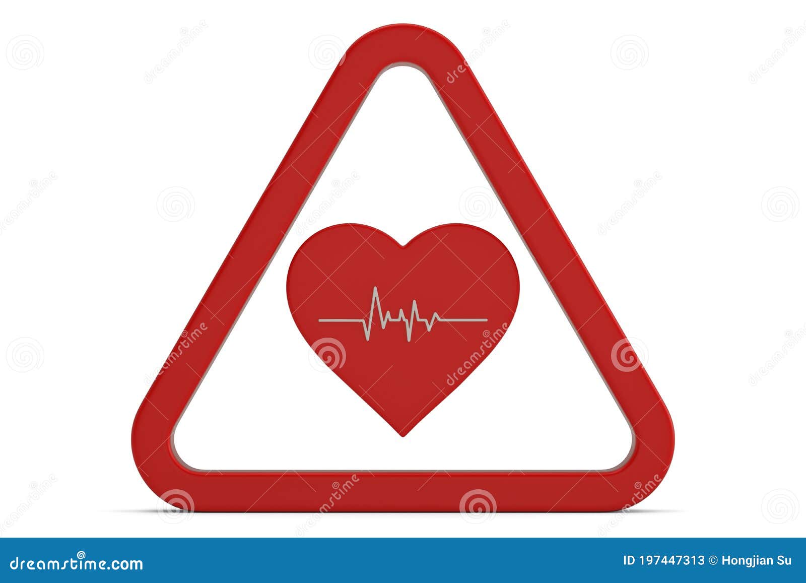 Triangle with Heartbeat Icon Isolated on White Background, 3D Render ...