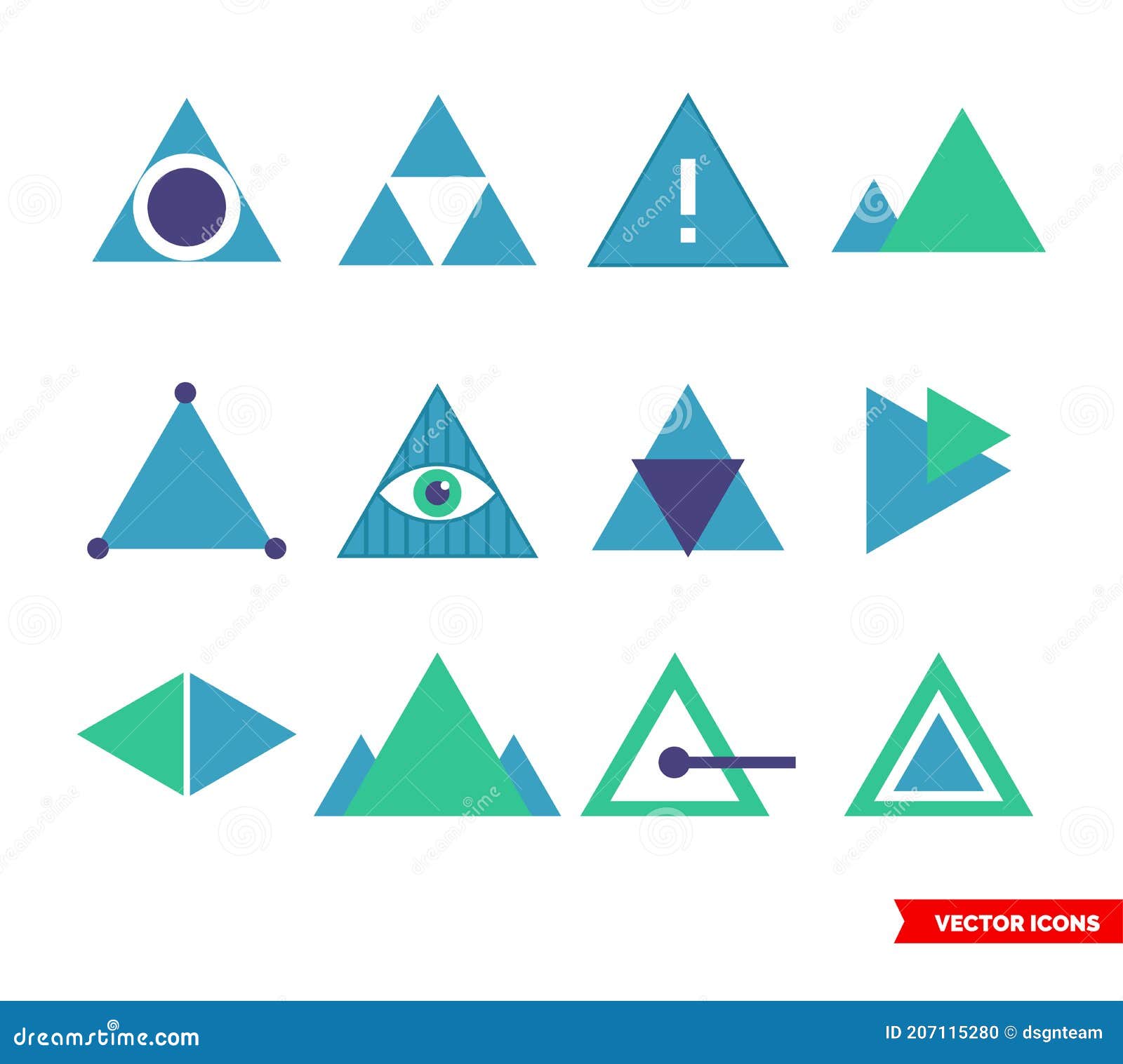 Triangle Icon Set of Color Types. Isolated Vector Sign Symbols. Icon ...