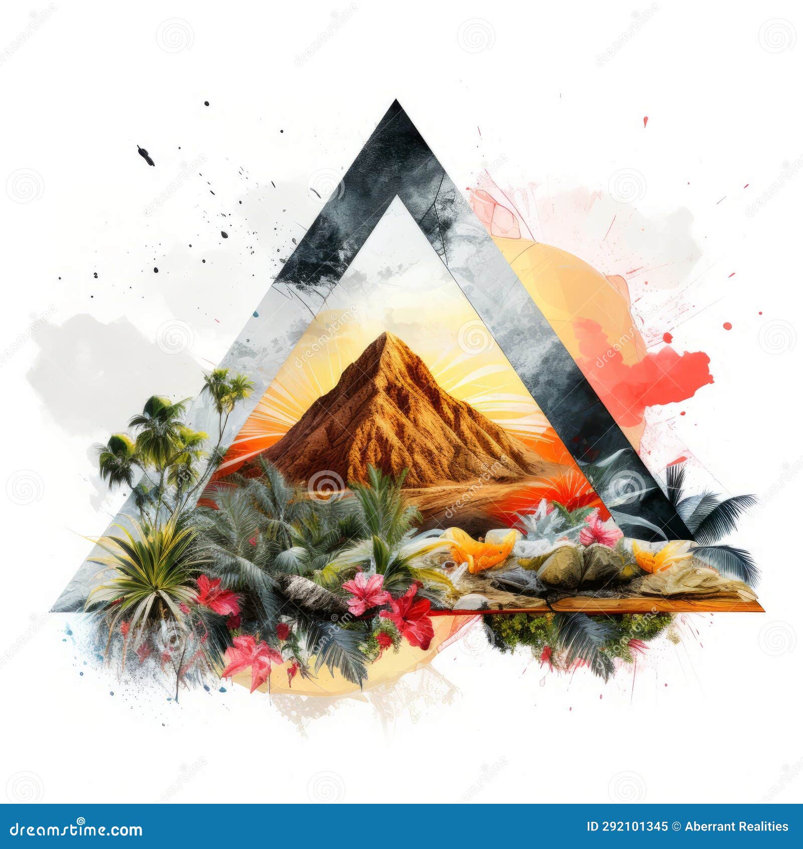A Triangle with an Image of a Mountain and Palm Trees Stock ...