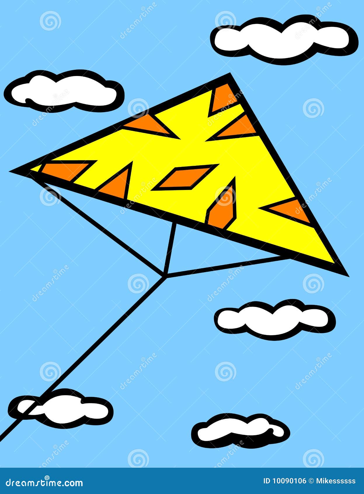 Triangle Kite Flying In Sky Vector Illustration Royalty Free Stock ...