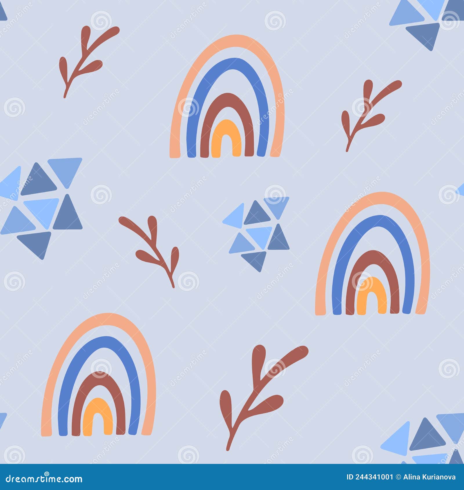 Triangle, Leaf and Rainbow Seamless Pattern. Scandinavian Style ...
