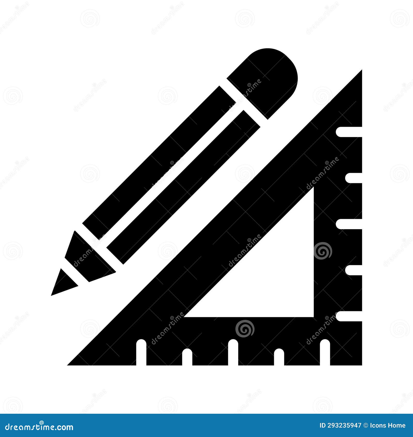 Triangle Measurement Ruler with Pencil, Concept Icon of Stationery ...
