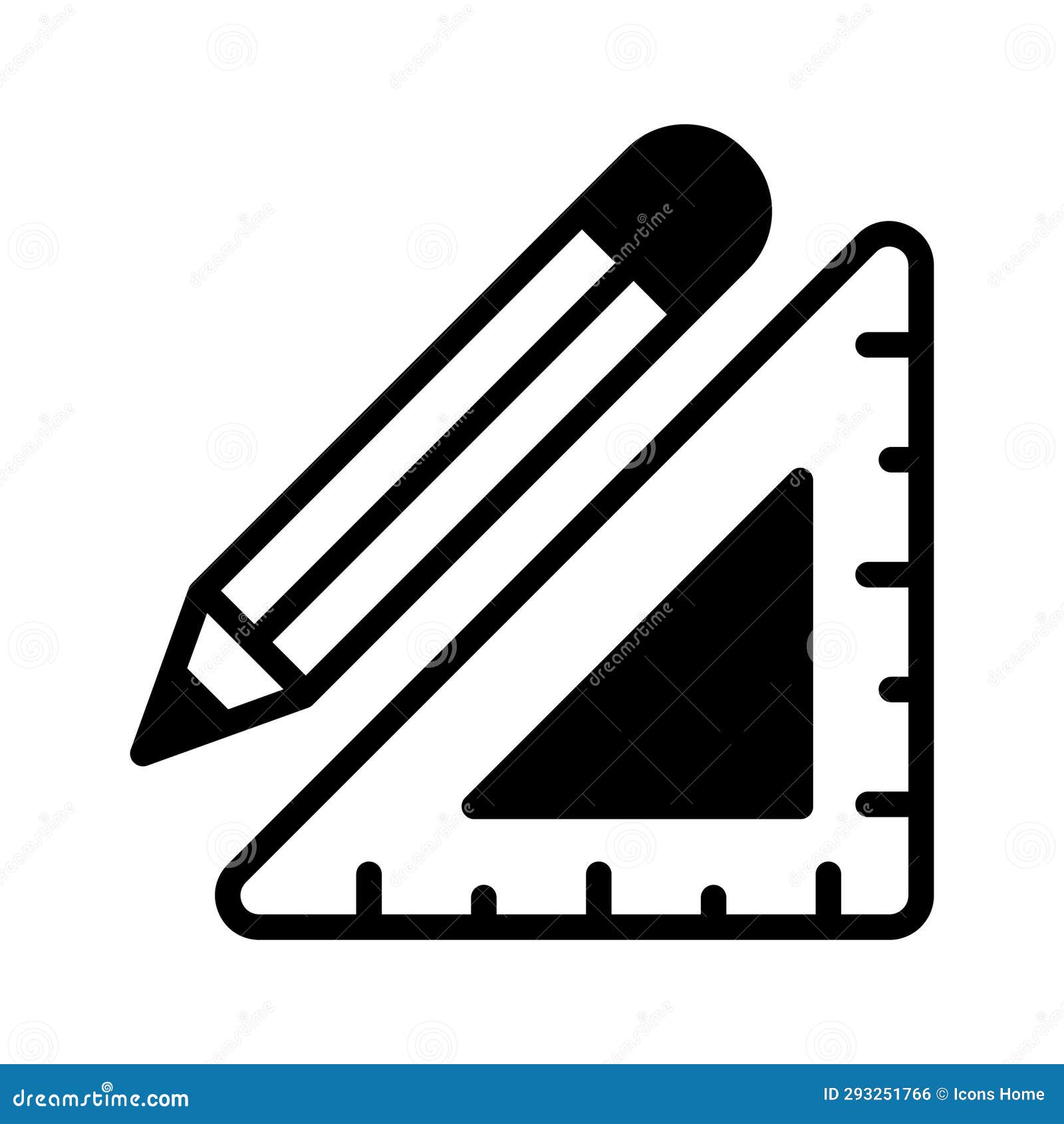 Triangle Measurement Ruler with Pencil, Concept Icon of Stationery ...