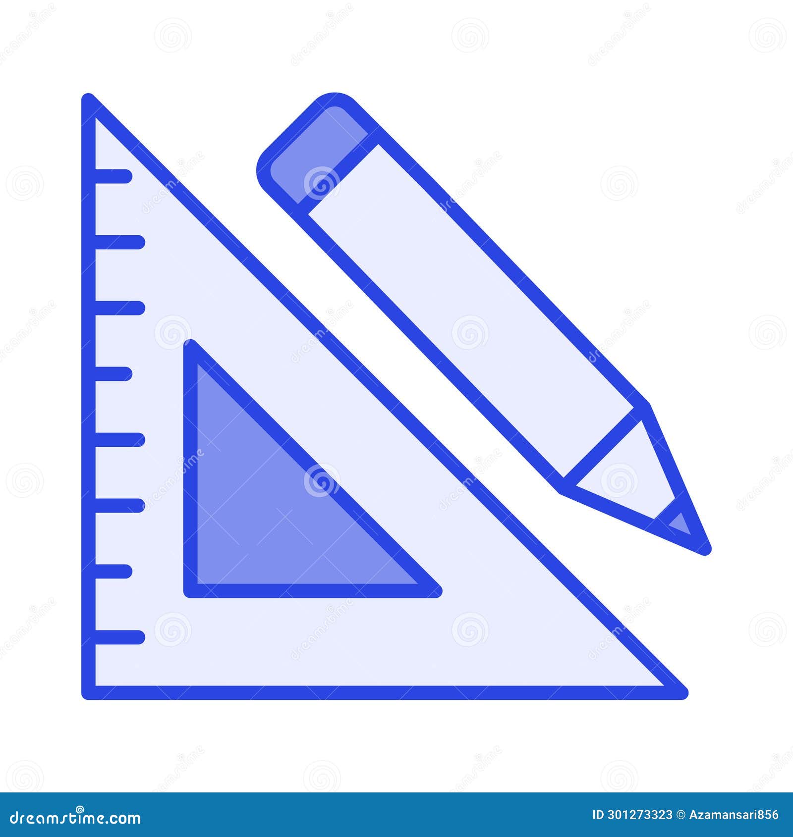 Triangle Measurement Ruler with Pencil, Concept Icon of Stationery ...
