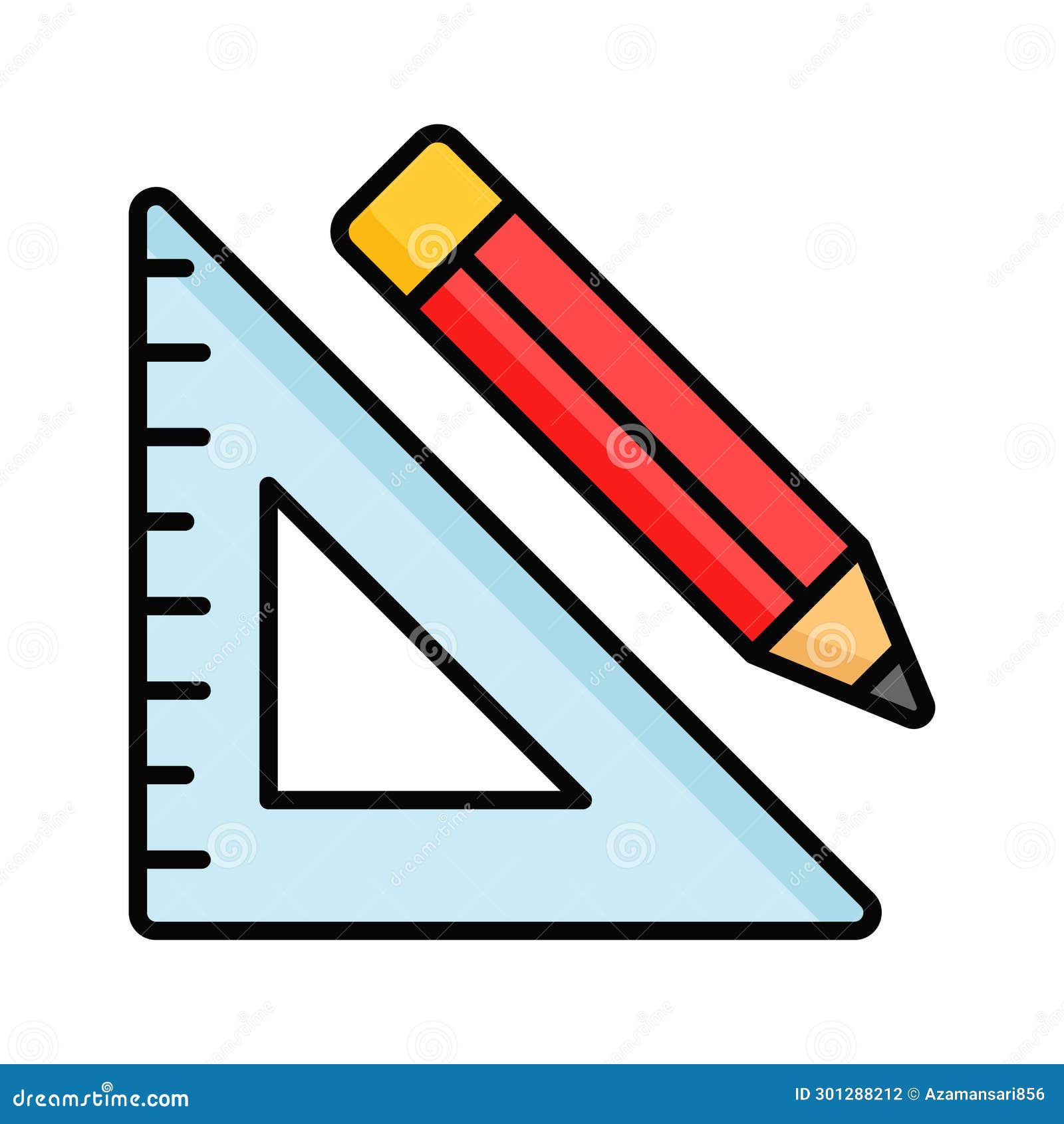 Triangle Measurement Ruler with Pencil, Concept Icon of Stationery ...