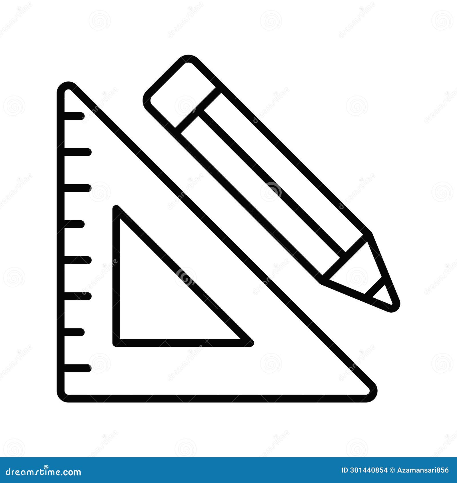 Triangle Measurement Ruler with Pencil, Concept Icon of Stationery ...