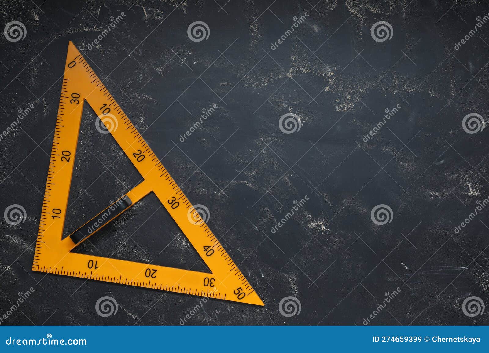 Triangle with Measuring Length Markings on Blackboard, Top View. Space ...