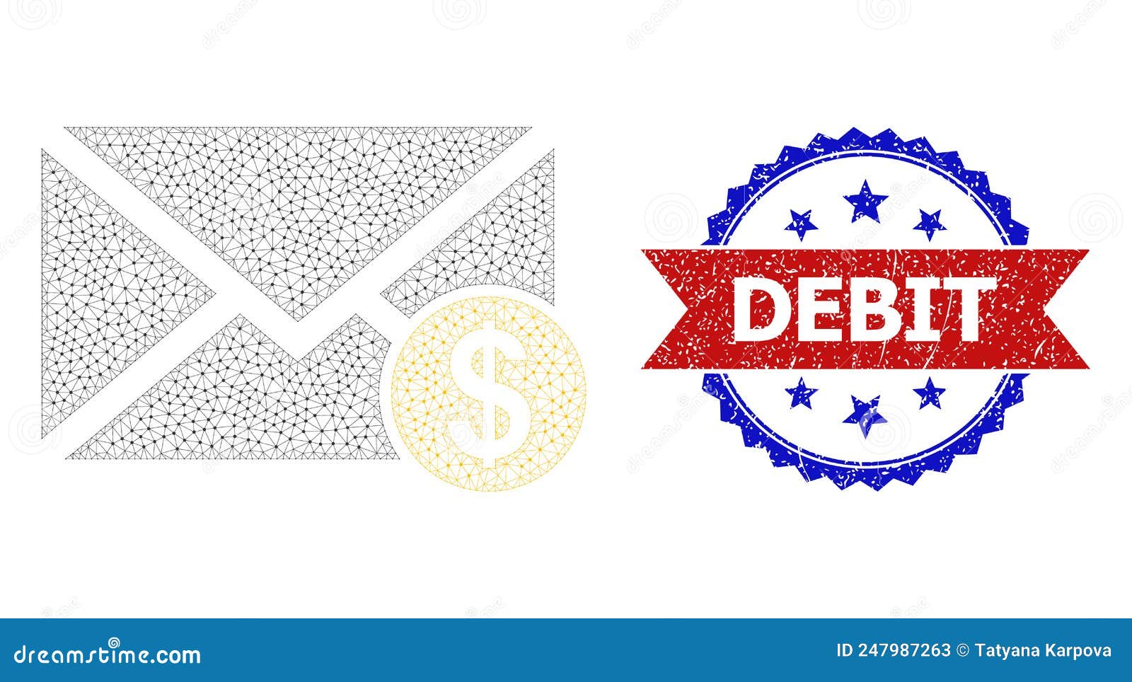 Triangle Mesh Bank Letter Icon and Grunge Bicolor Debit Stamp Stock ...