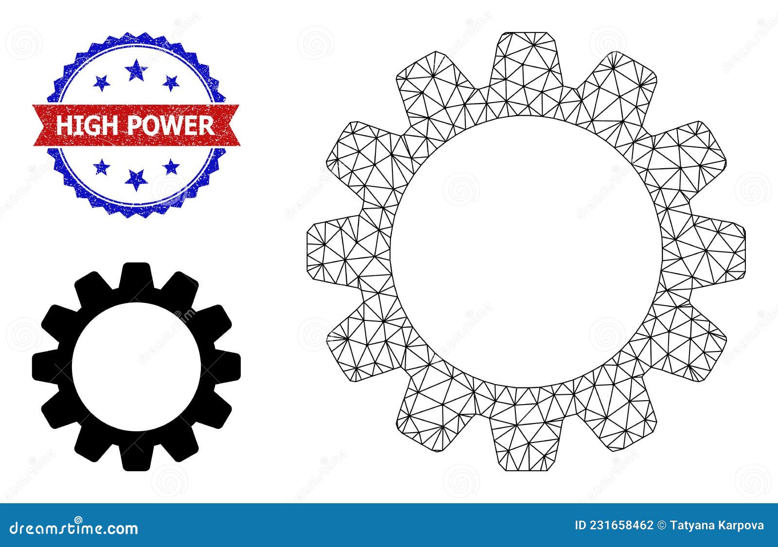 Triangle Mesh Cog Icon and Scratched Bicolor High Power Watermark Stock ...
