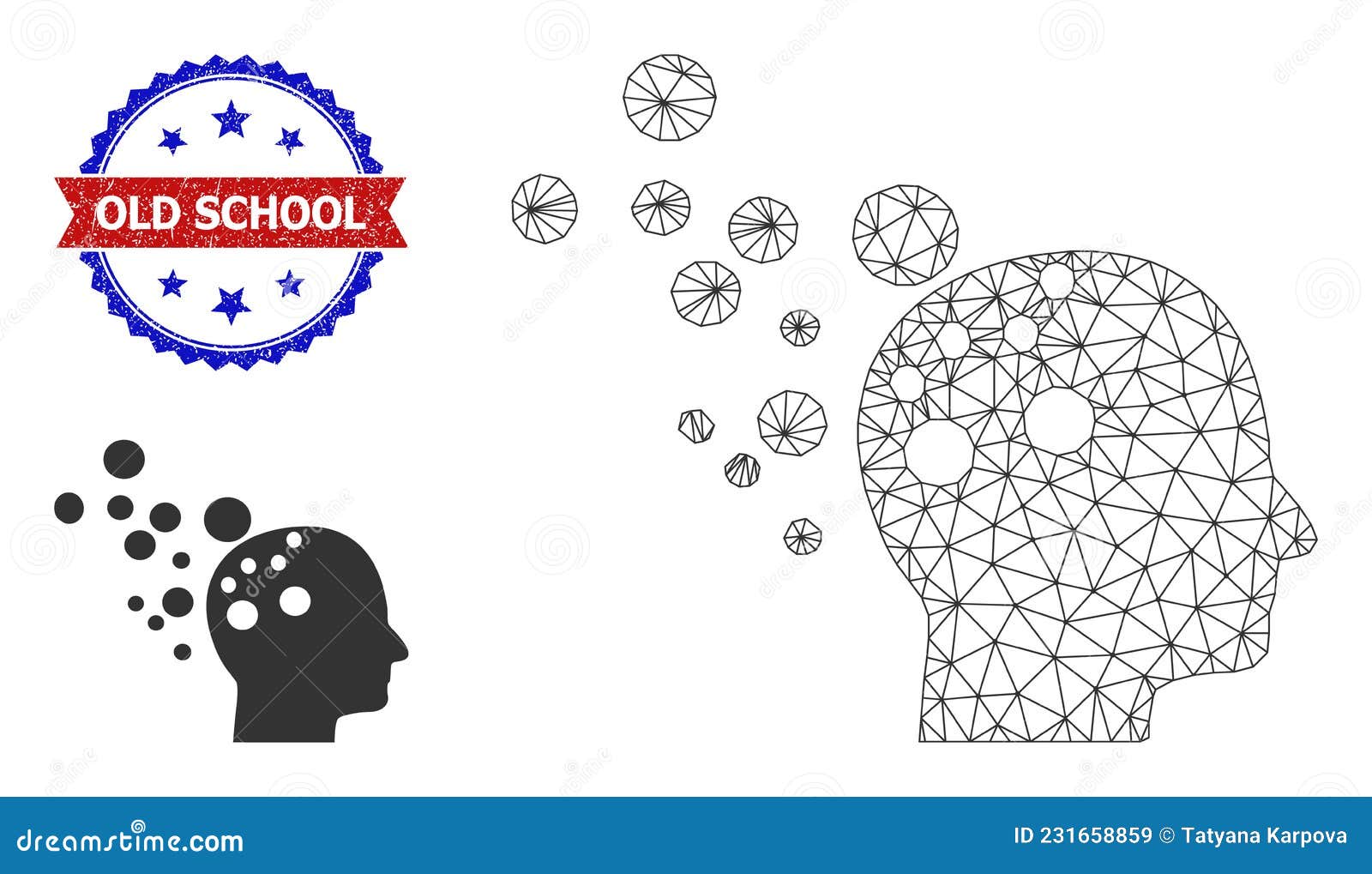 Triangle Mesh Imagination Icon and Grunge Bicolor Old School Watermark ...