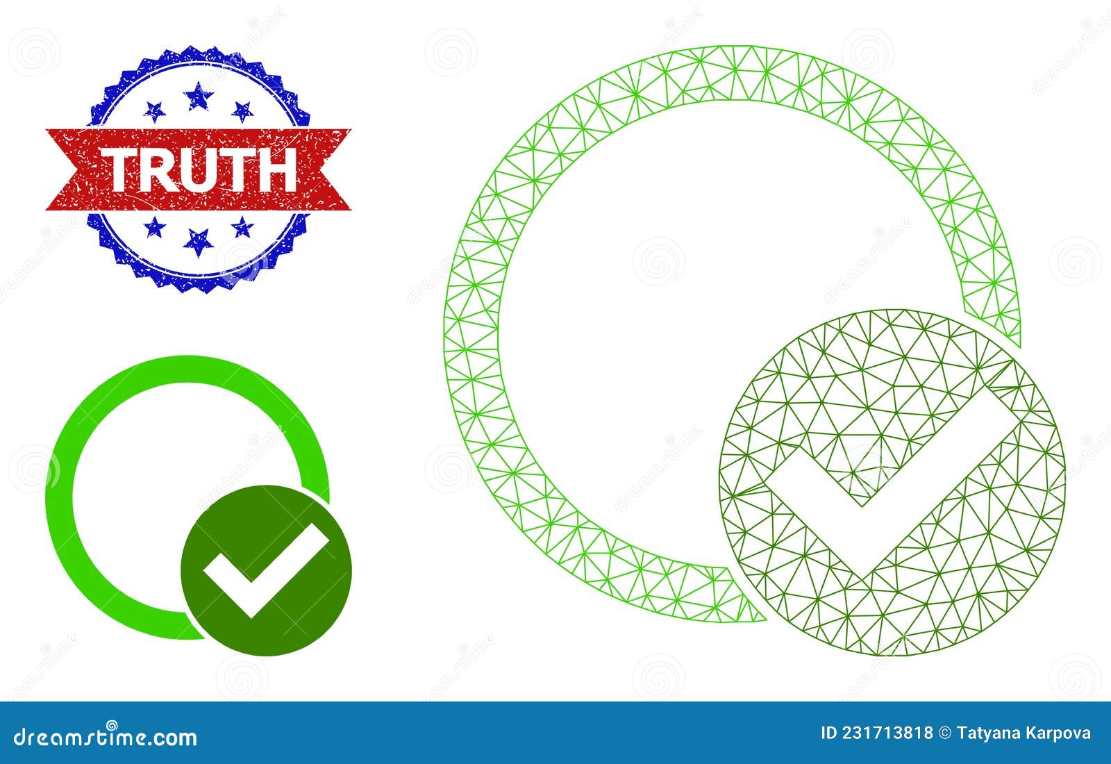 Triangle Mesh Validation Circle Icon and Scratched Bicolor Truth Seal ...