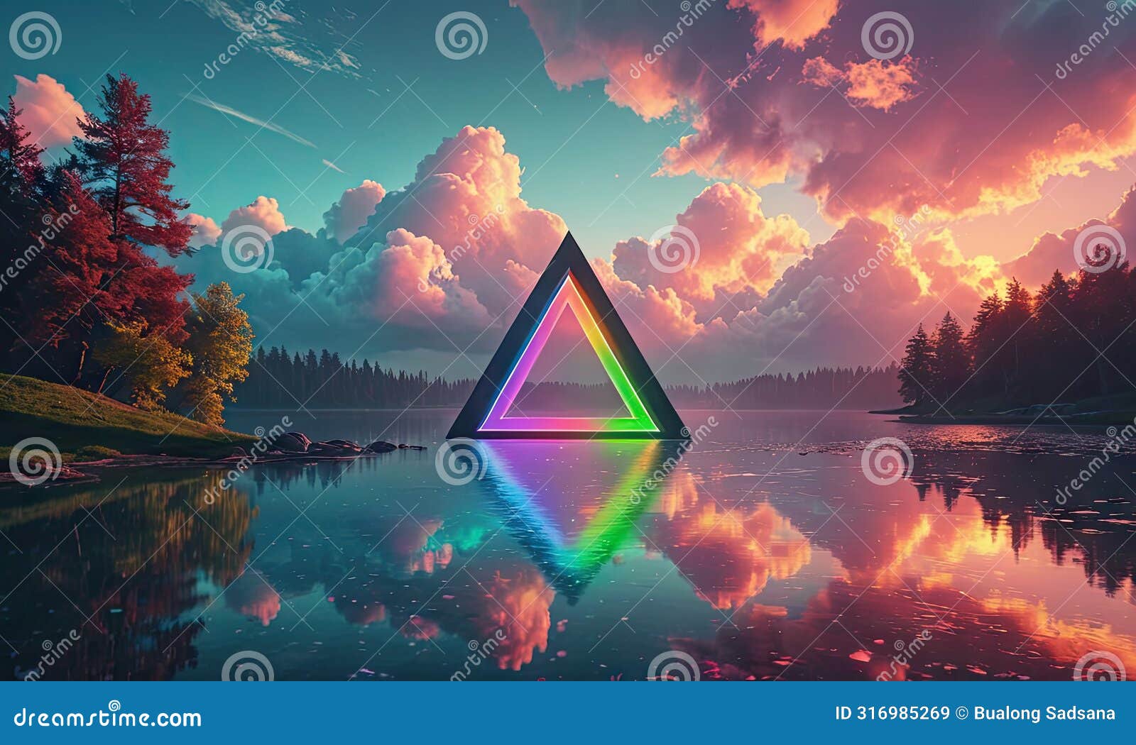 A Triangle is in the Middle of a Lake, Surrounded by Trees and a ...